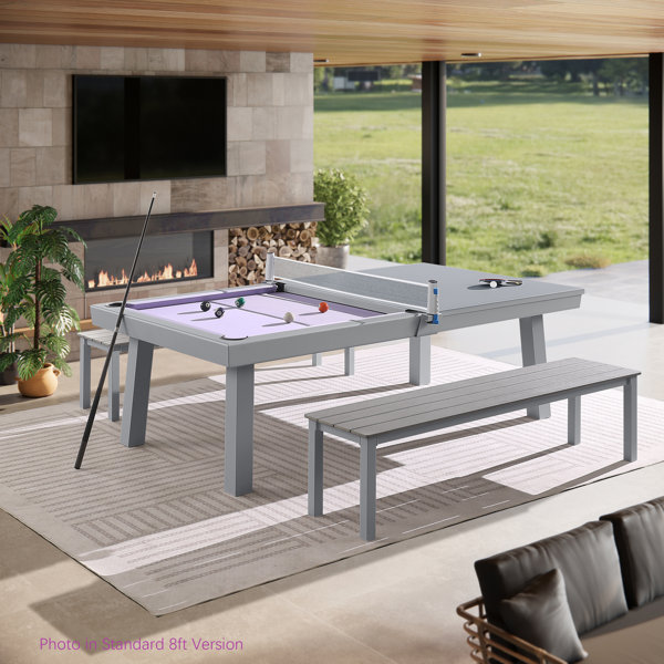 HomeSeason Oasis Outdoor/Indoor Slate Dining Pool Table w/ 2 Benches ...