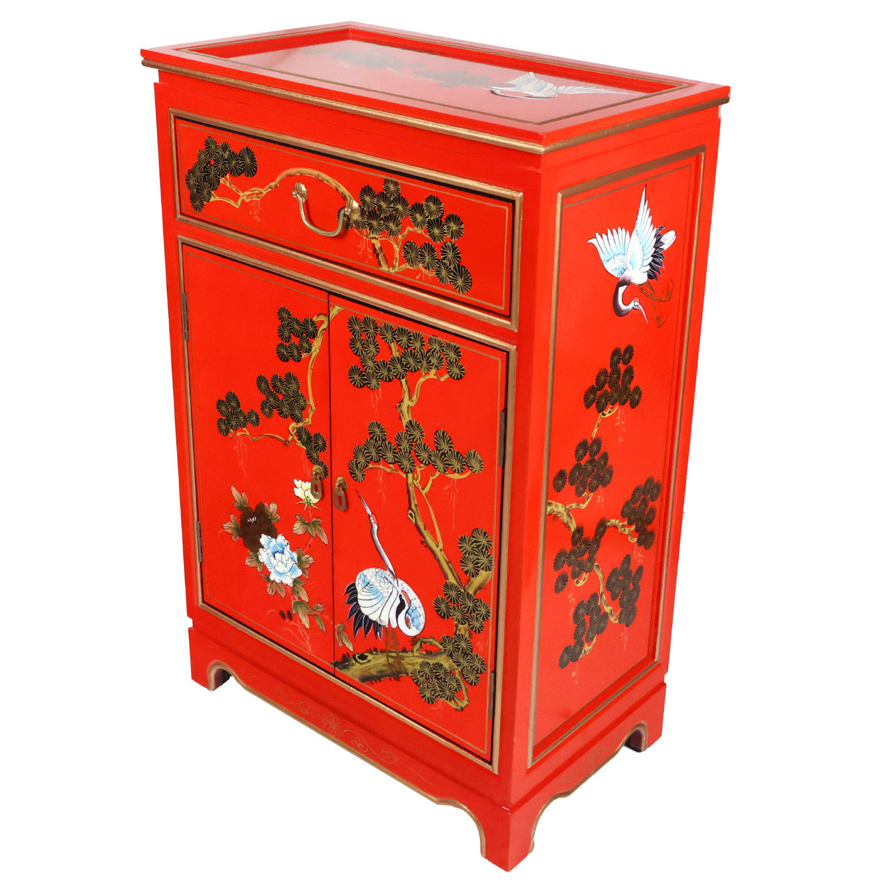 Bloomsbury Market Oriental Shoe Cabinet Hand Painted Red Lacquer | Wayfair