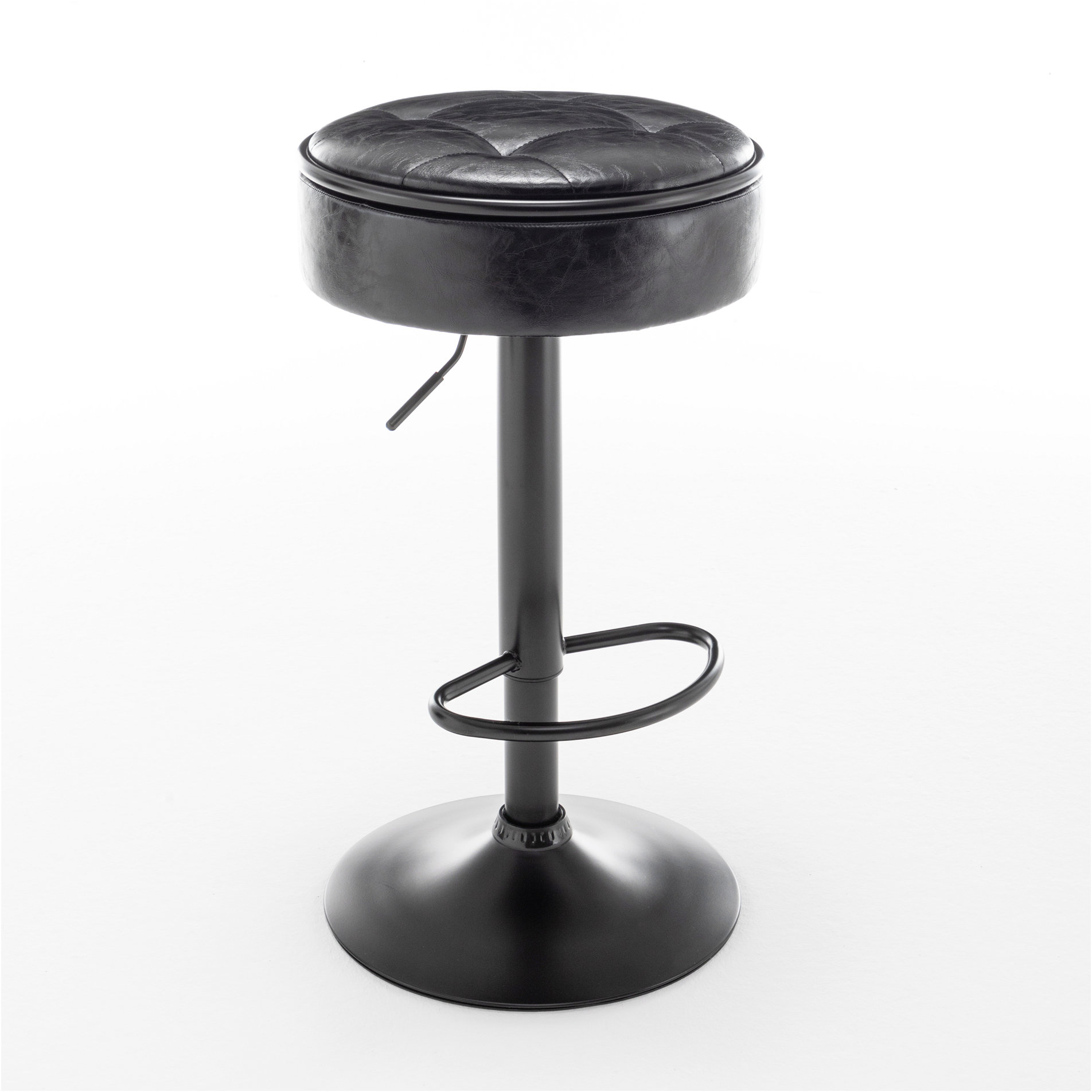 Ivy Bronx Round Storage Bar Stool Set Of 2 Faux Leather Height ...