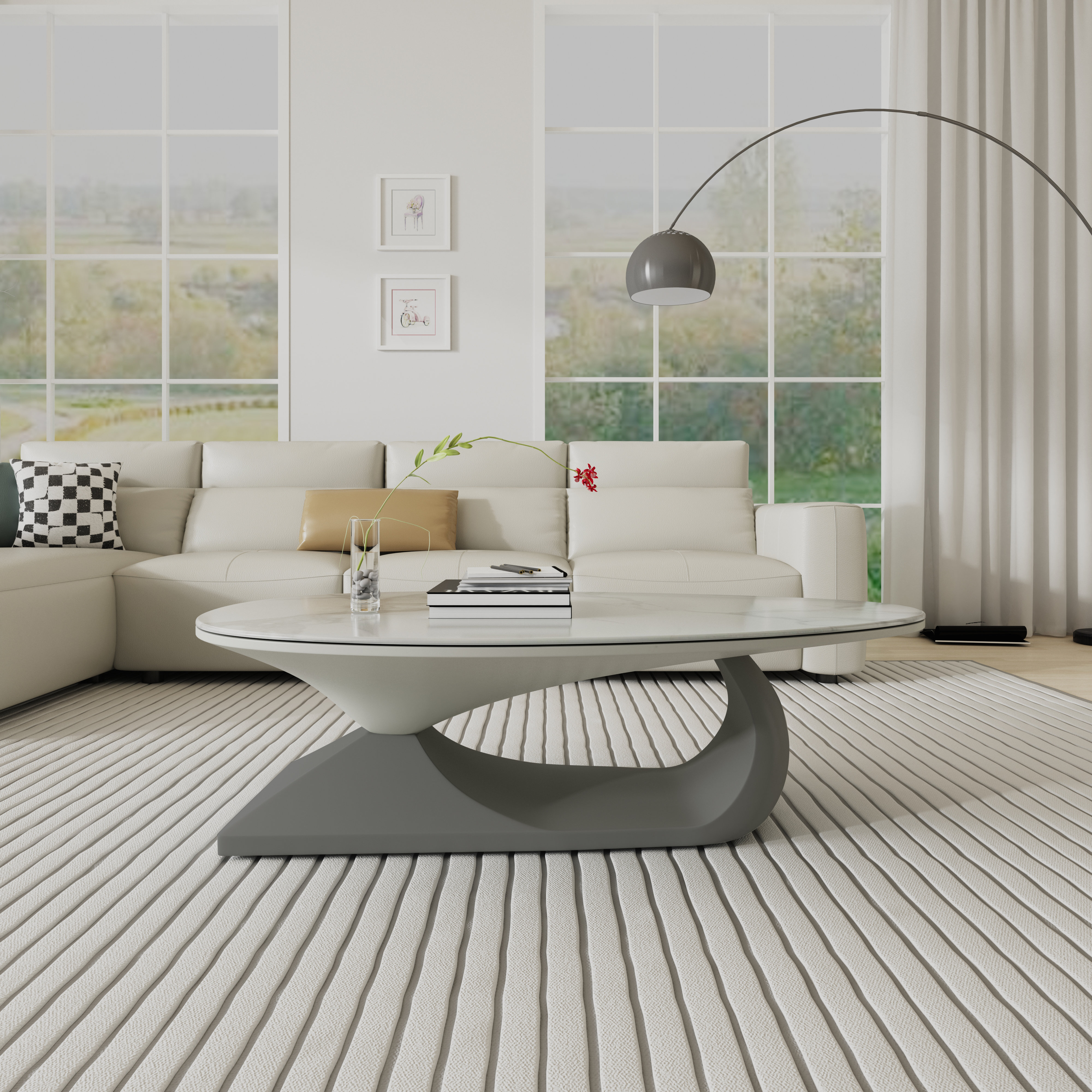 SylphLike Table basse ovale moderne de style crème moderne avec plateau ...