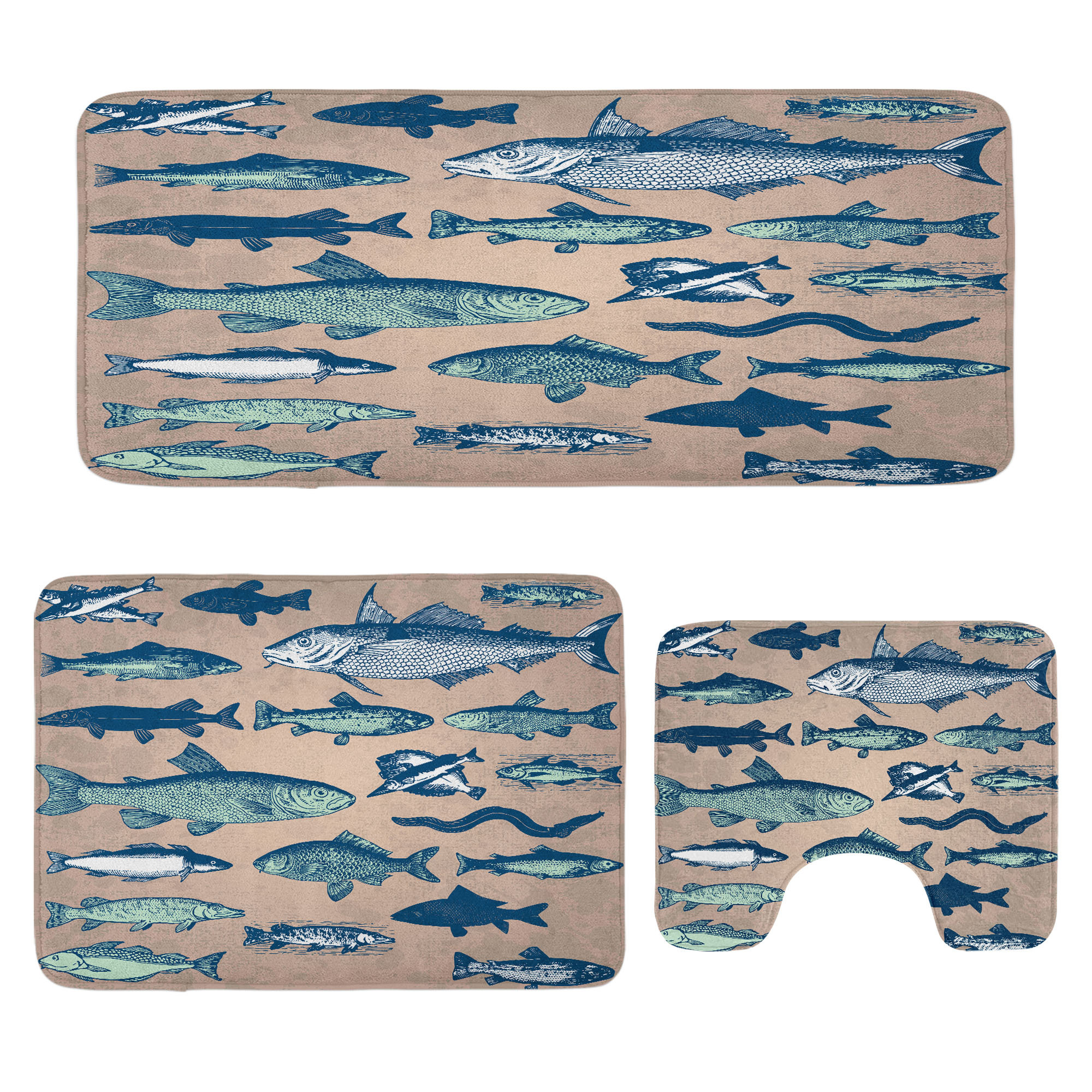 East Urban Home Fish Bathroom Rug Set 3 Pieces U-Shape & Rectangle Mats ...