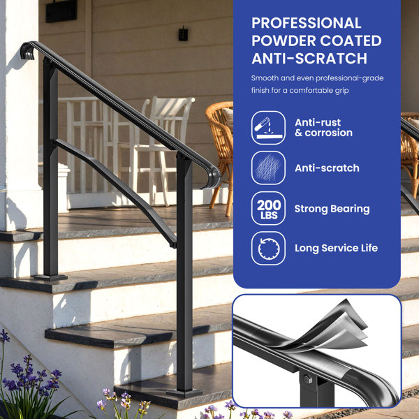 Edrosie Inc 39.4" Black Wrought Iron Handrails for Outdoor Steps ...