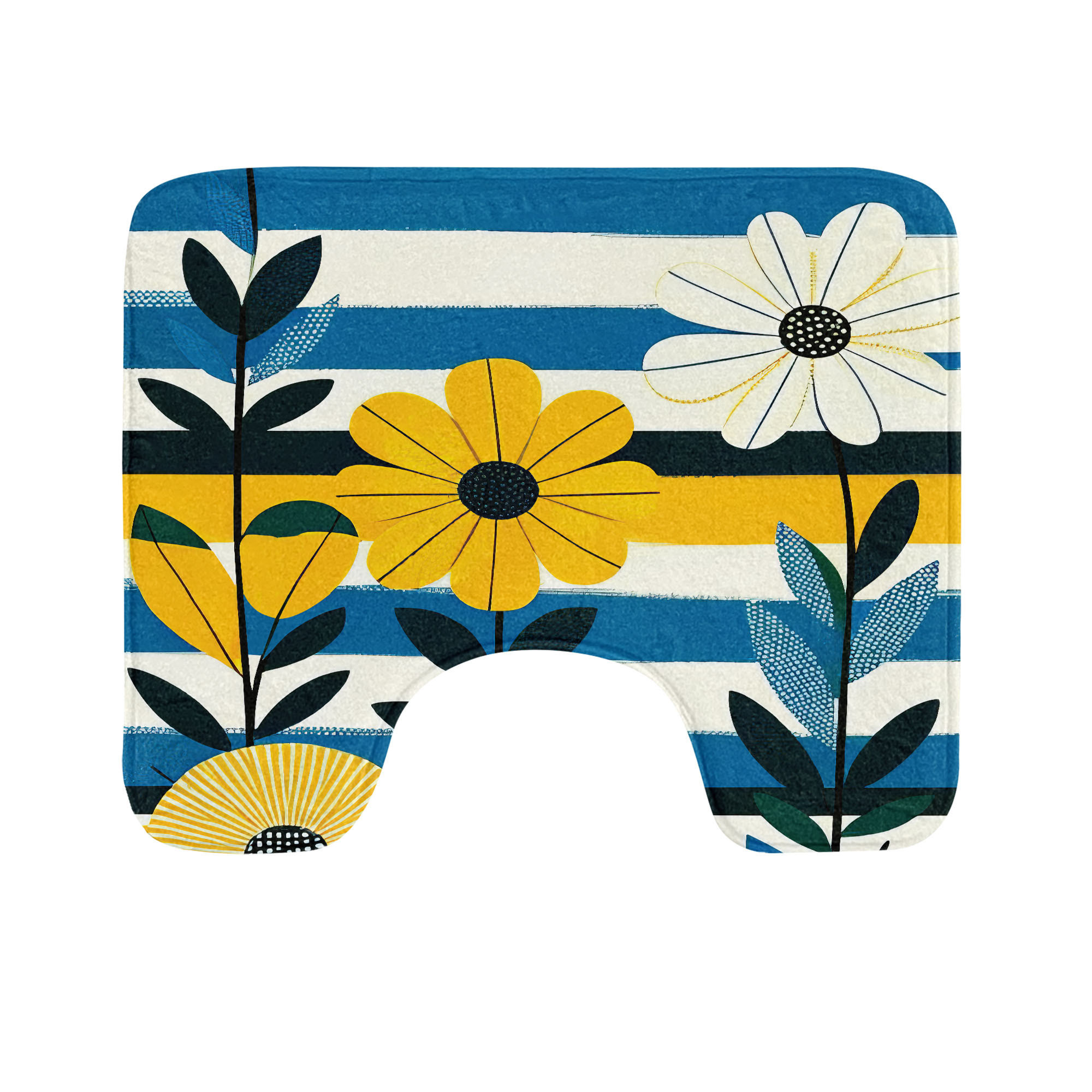 Winston Porter Daisy Toilet Mat U-Shape Bathroom Rug 20" Sea Blue ...