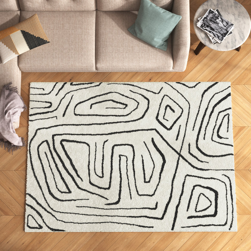 Mercury Row® Arlington Abstract Cream/Black Area Rug & Reviews | Wayfair