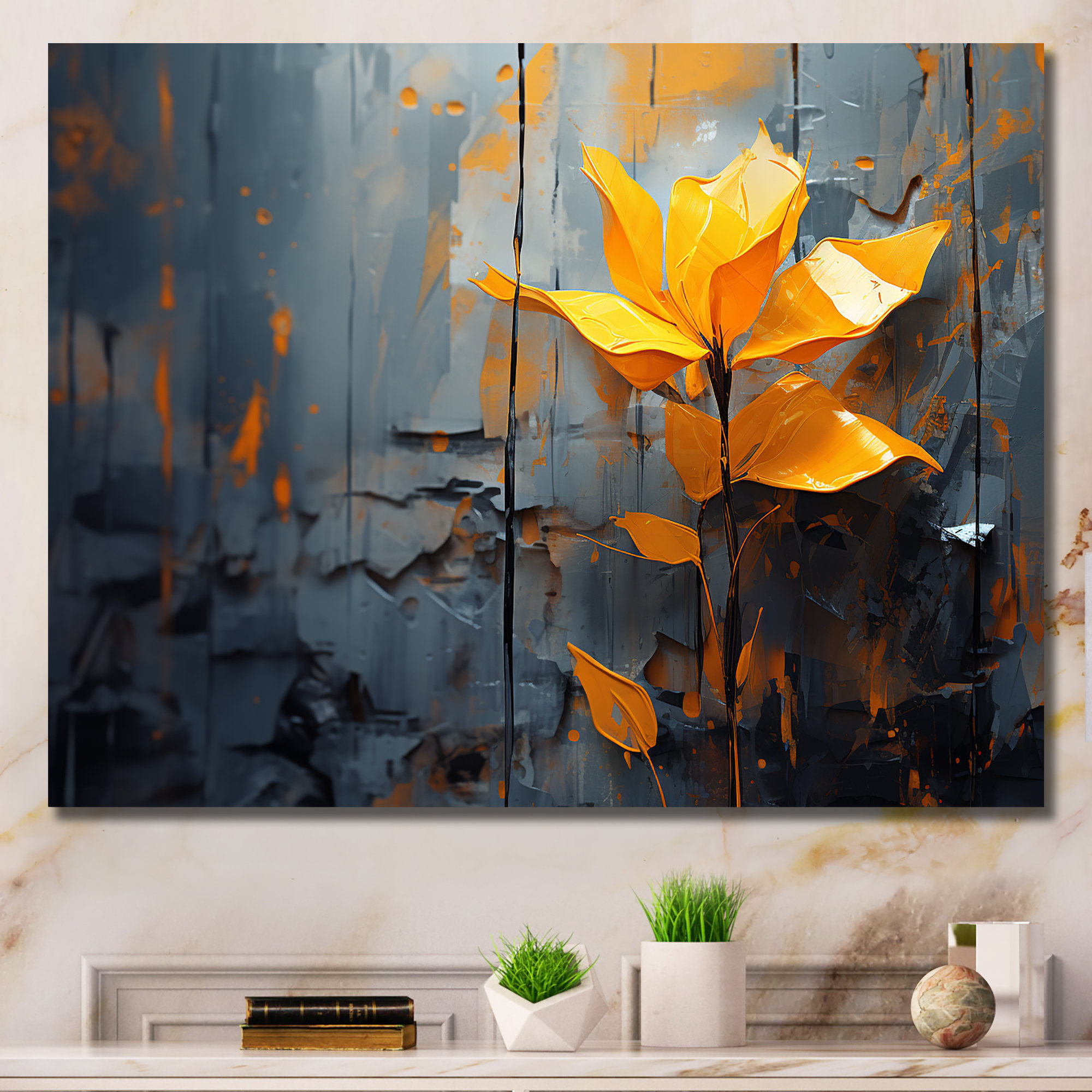 Lark Manor™ Yellow And Grey Tropicale Leave - Abstract Collages Wall ...