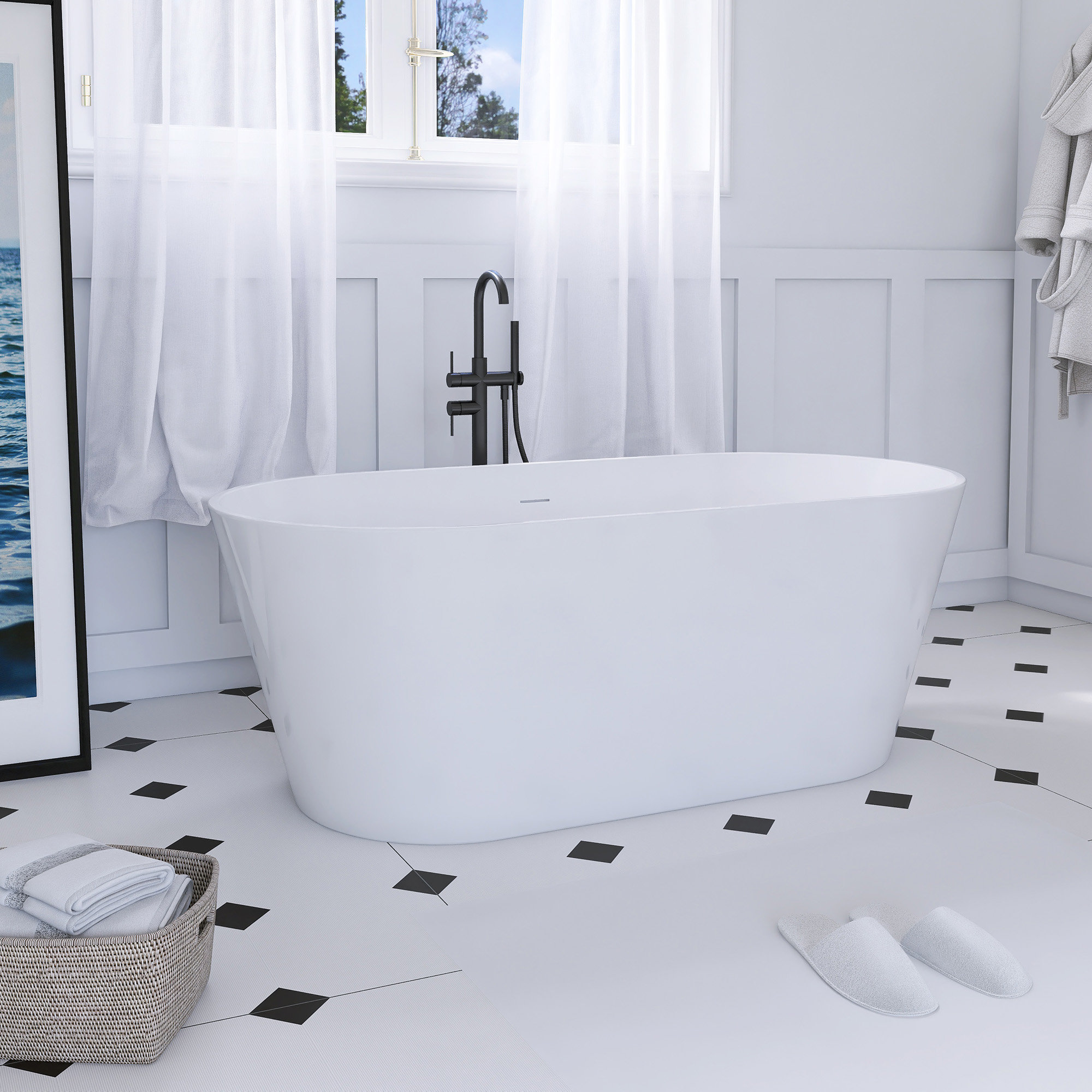 VILAGA Acrylic Freestanding Soaking Bathtub-Dual Ended In Glossy White ...