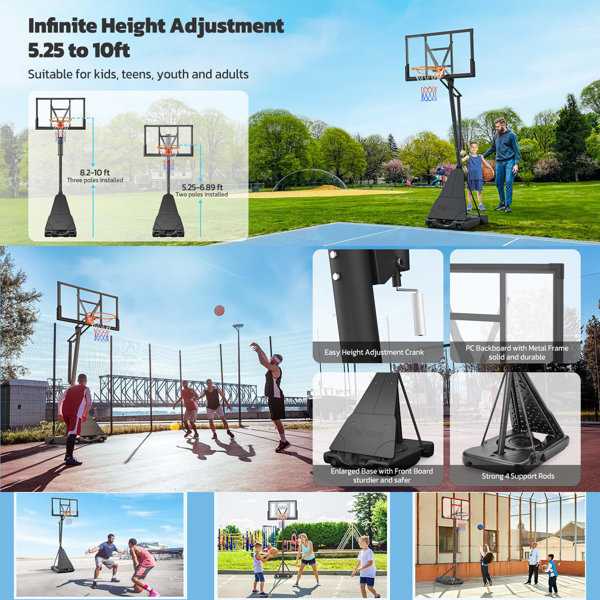 Neche Basketball Hoop 5.25-10ft Hand-Cranked Height Adjustable ...