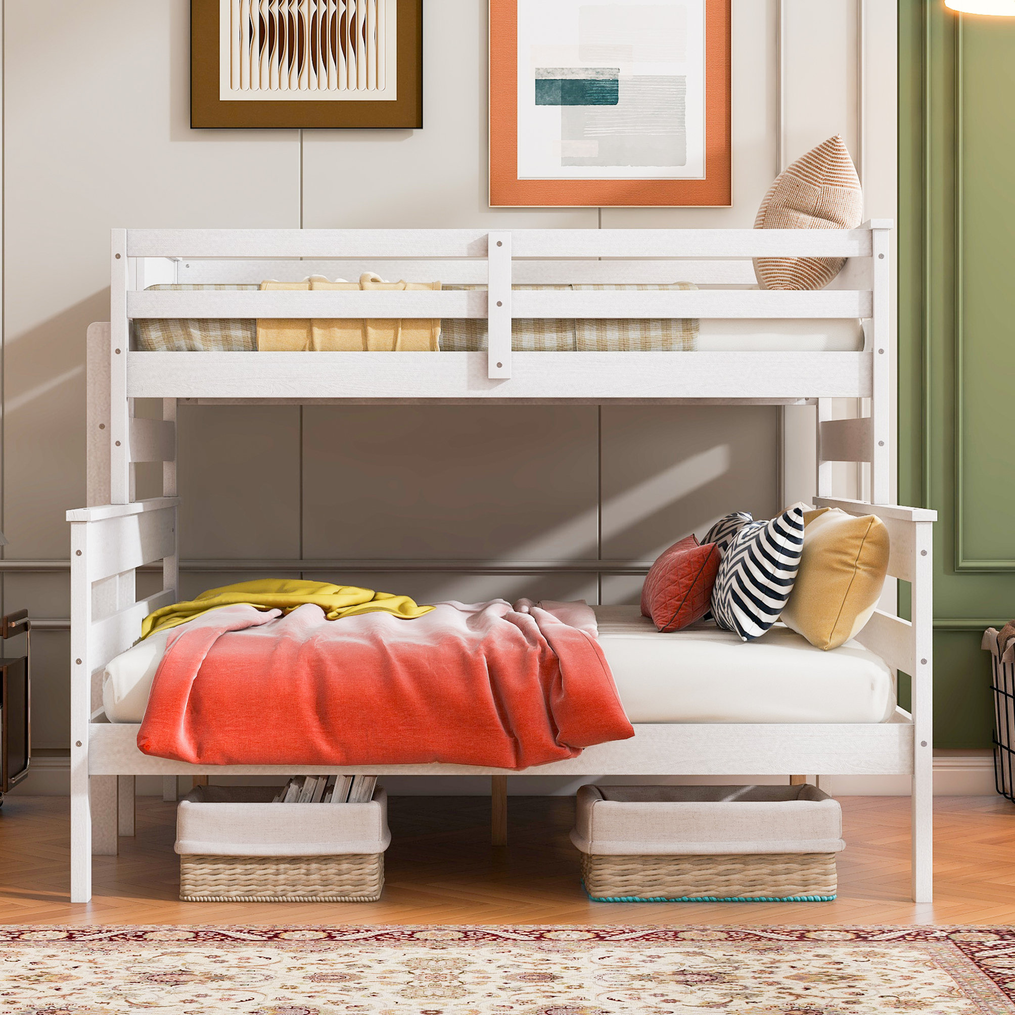One Allium Way® Wood Twin Xl Over Queen Bunk Bed With Ladder | Wayfair