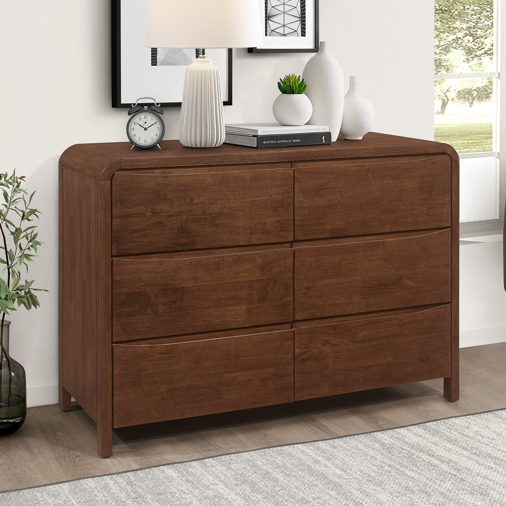 Wade Logan® Briauna Mid Century Modern Walnut Dresser With 6 Drawers ...