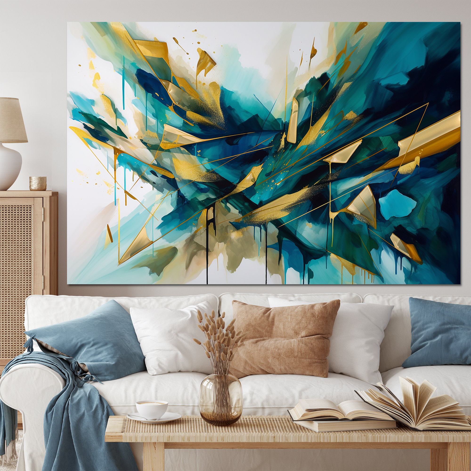 Ivy Bronx Golden Explosion Triangles VII - Modern Geometric Canvas Wall ...