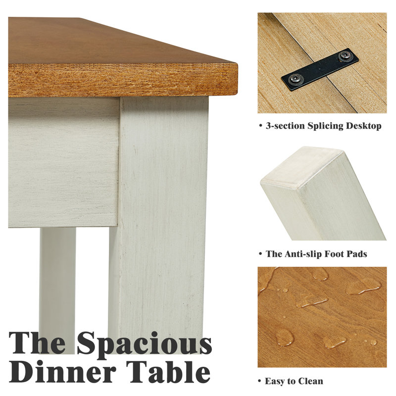 Gracie Oaks 7-piece Solid Wood Farmhouse Dining Table Set With 6 Chairs ...