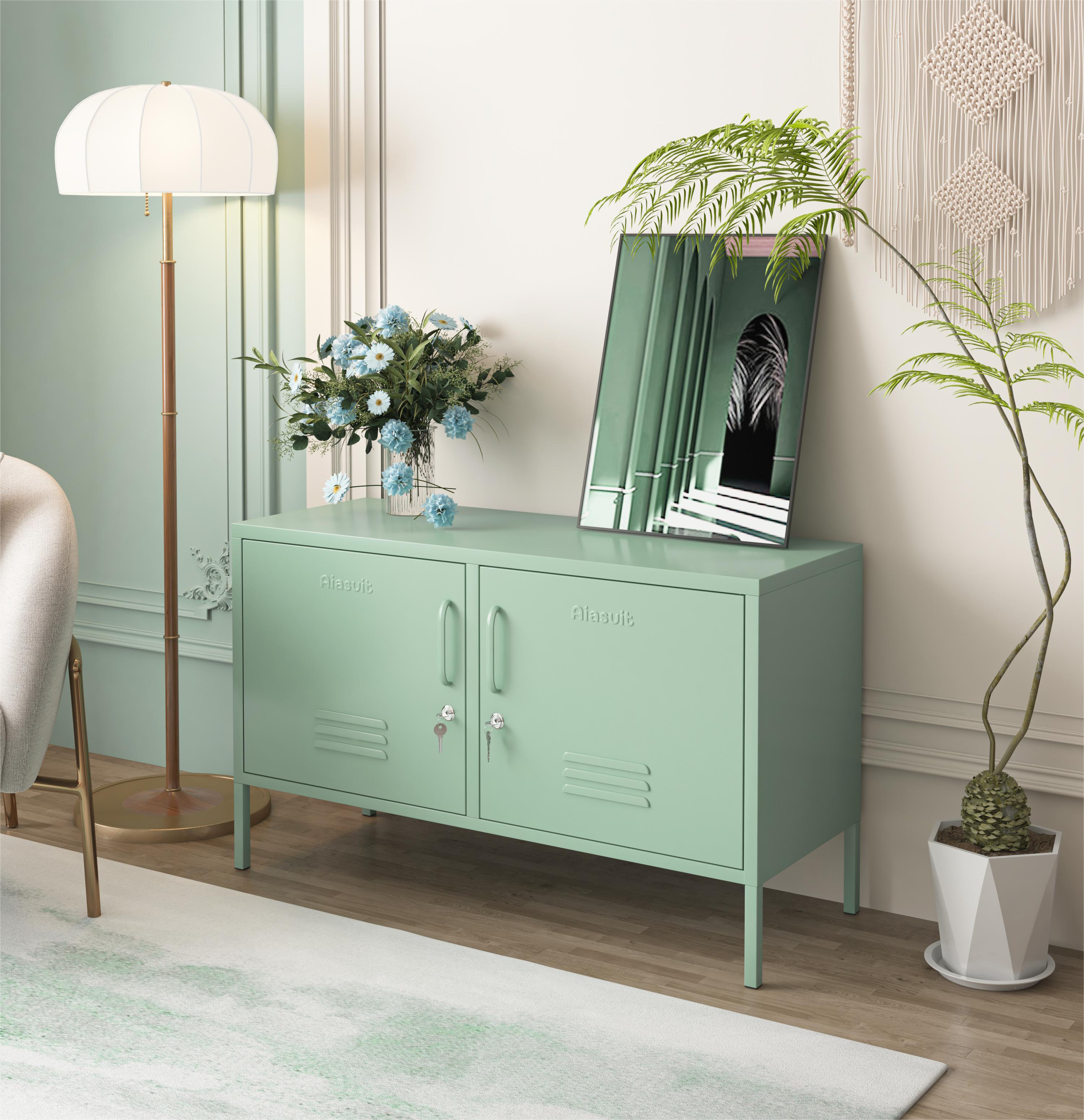 17 Stories Venka Wide Metal TV Stand Storage Cabinet Entertainment ...