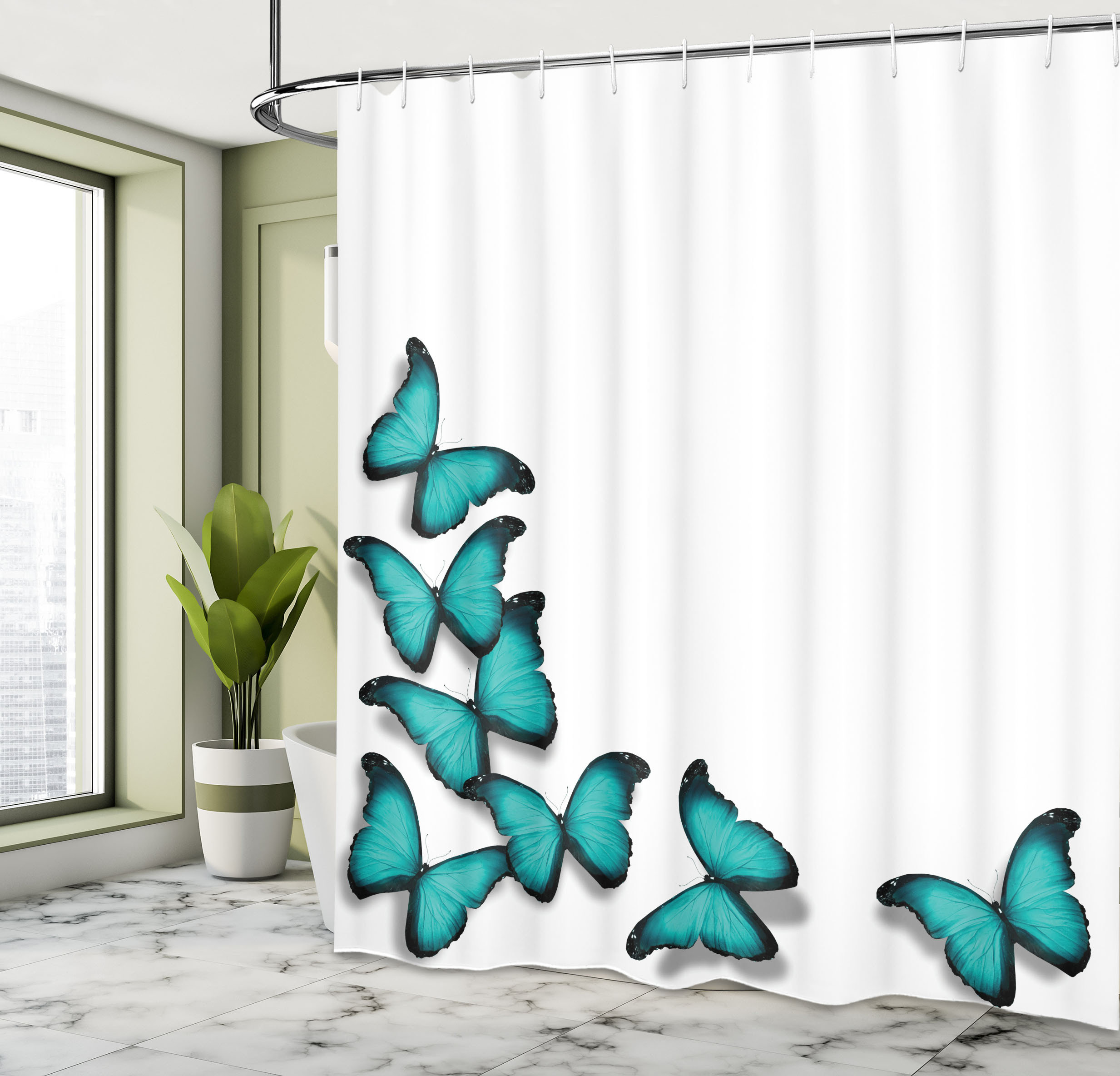 East Urban Home Spring Shower Curtain Sunny Butterflies Morphs Black ...