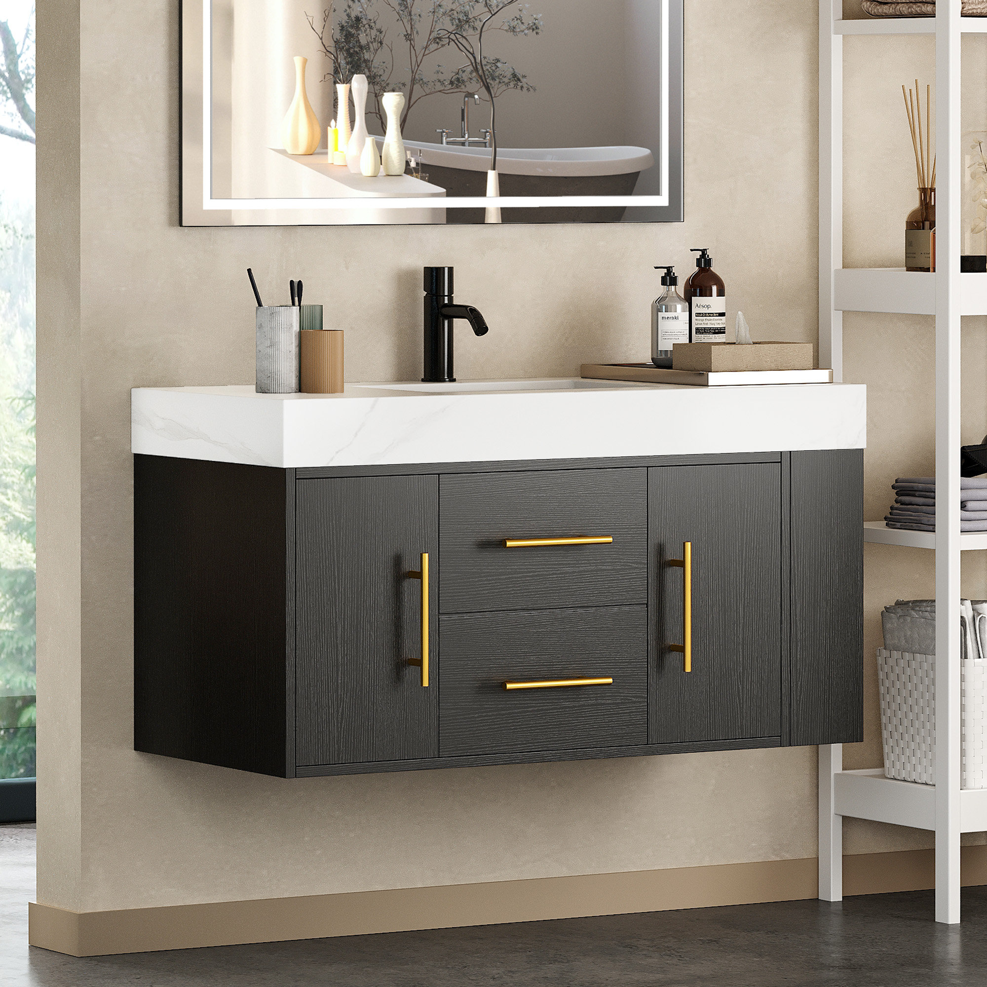 Mercer41 Meuble-lavabo mural simple 40 po avec comptoir en pierre frittée Mercer41 - Wayfair Canada