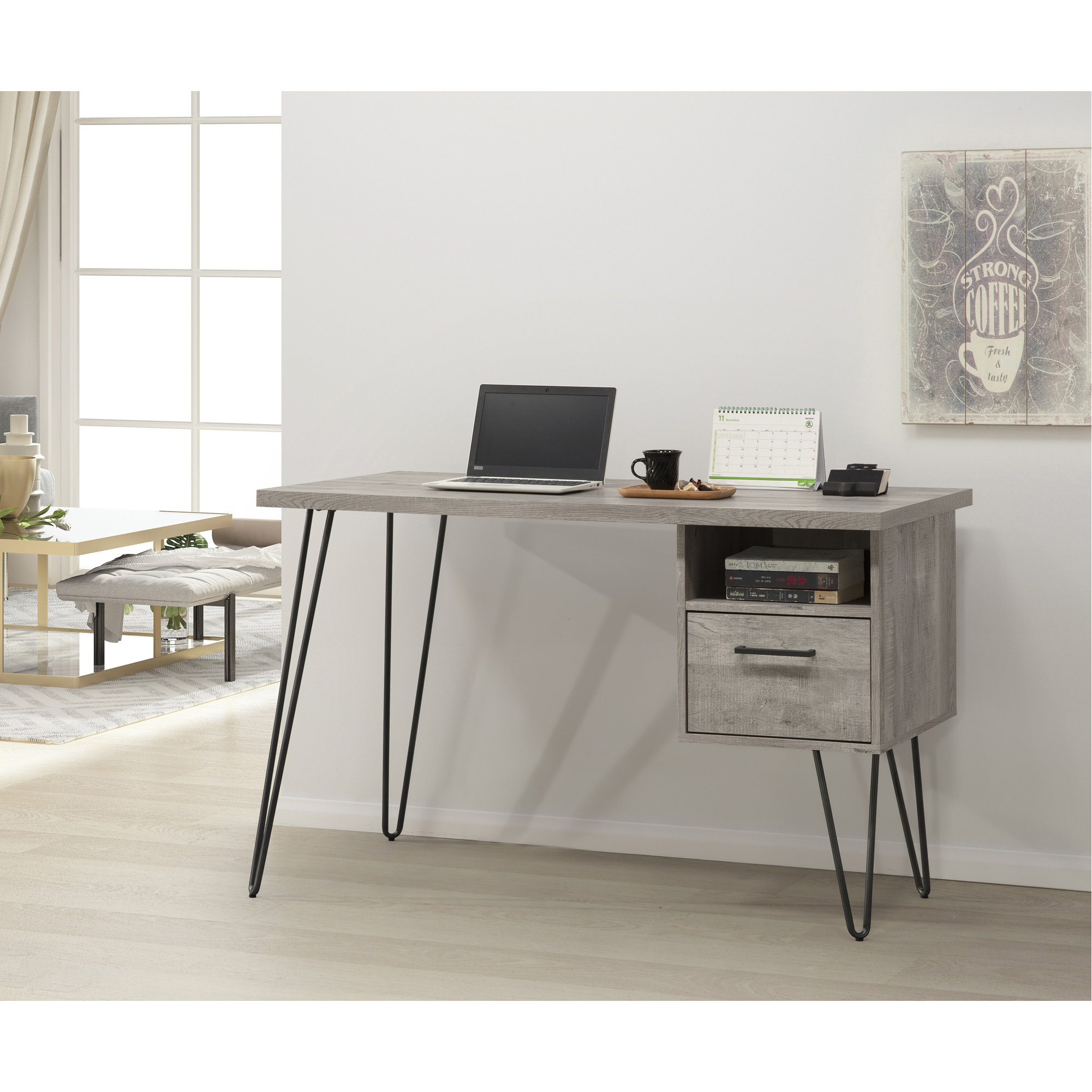 BOAIXINGFAN Grey Oak Desk | Wayfair