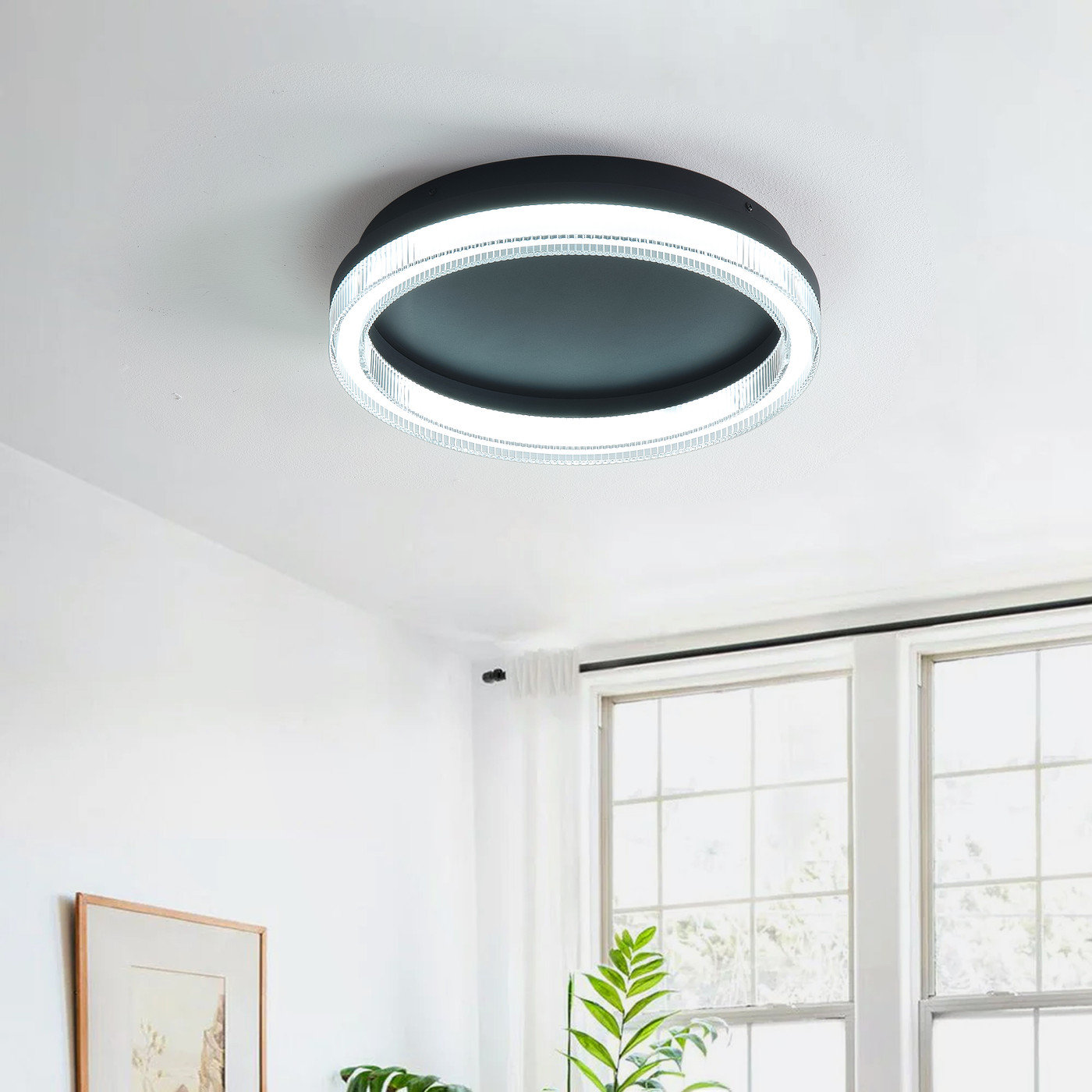 Latitude Run® 30W LED Flush Mount Ceiling Light, Dimmable, Black Metal ...