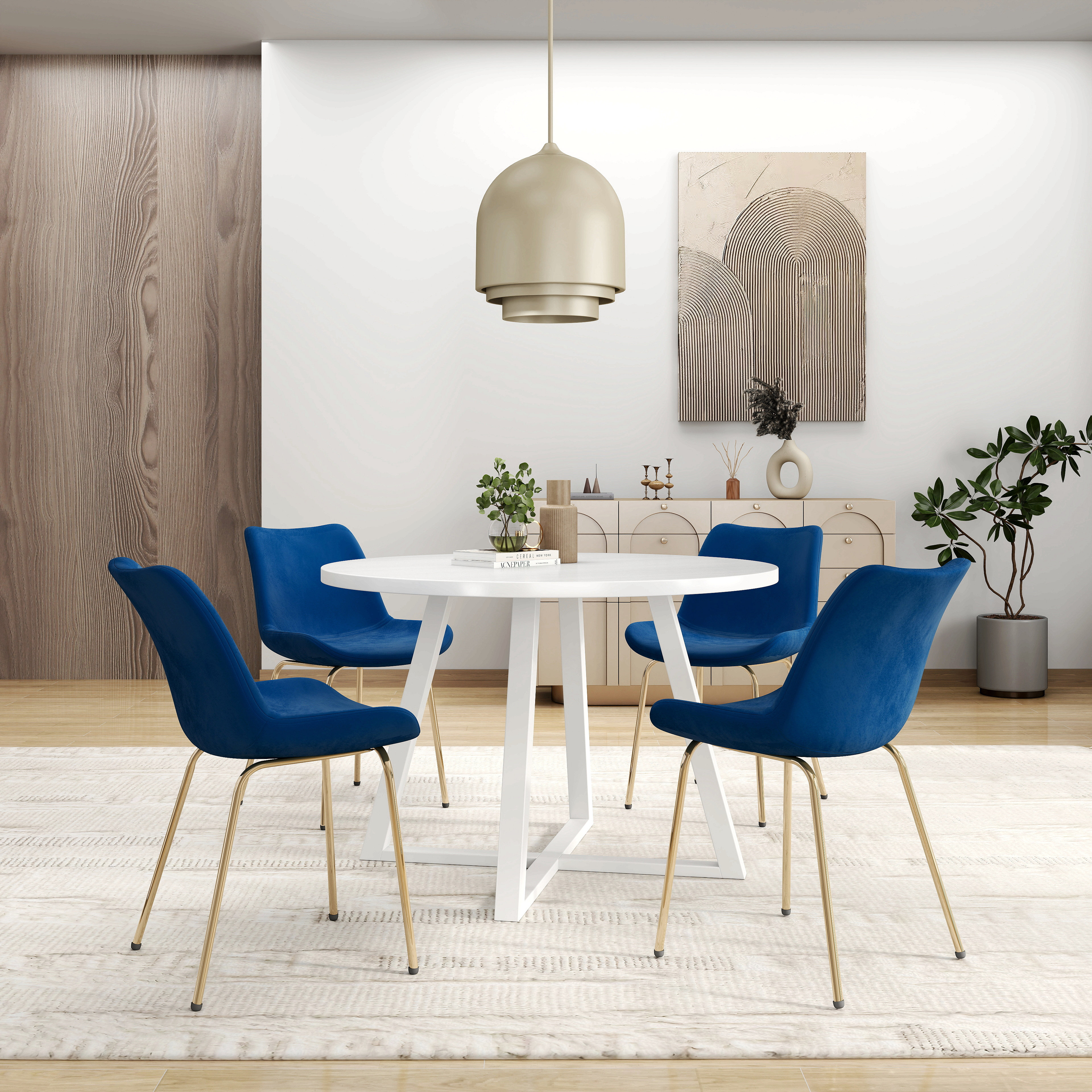 DAPPER DOODLES INC 5-Piece Round Dining Set, Trestle Dining Table With ...
