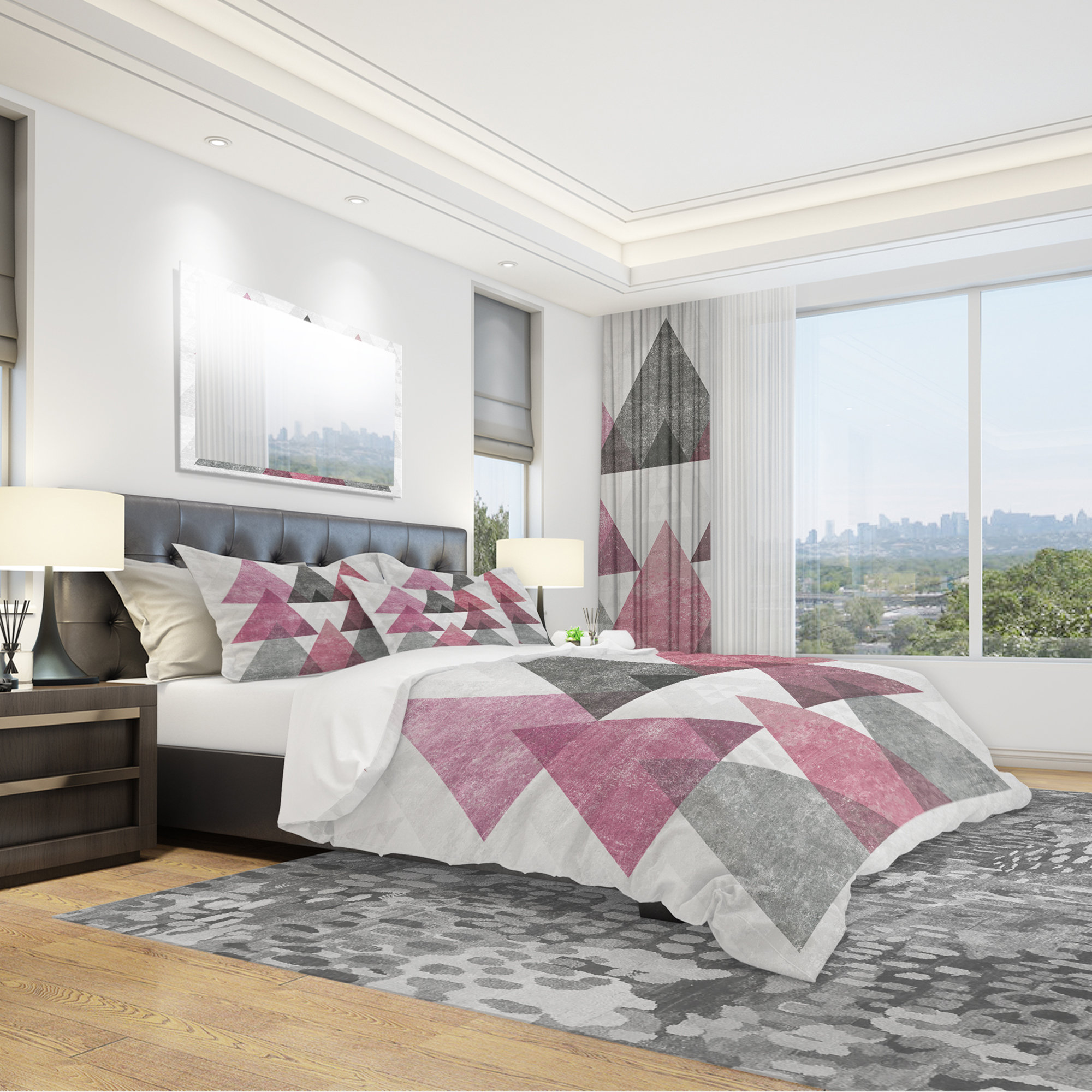 Design Art Pink Geometric Mod Triangles I - Mid-Century Modern Duvet ...