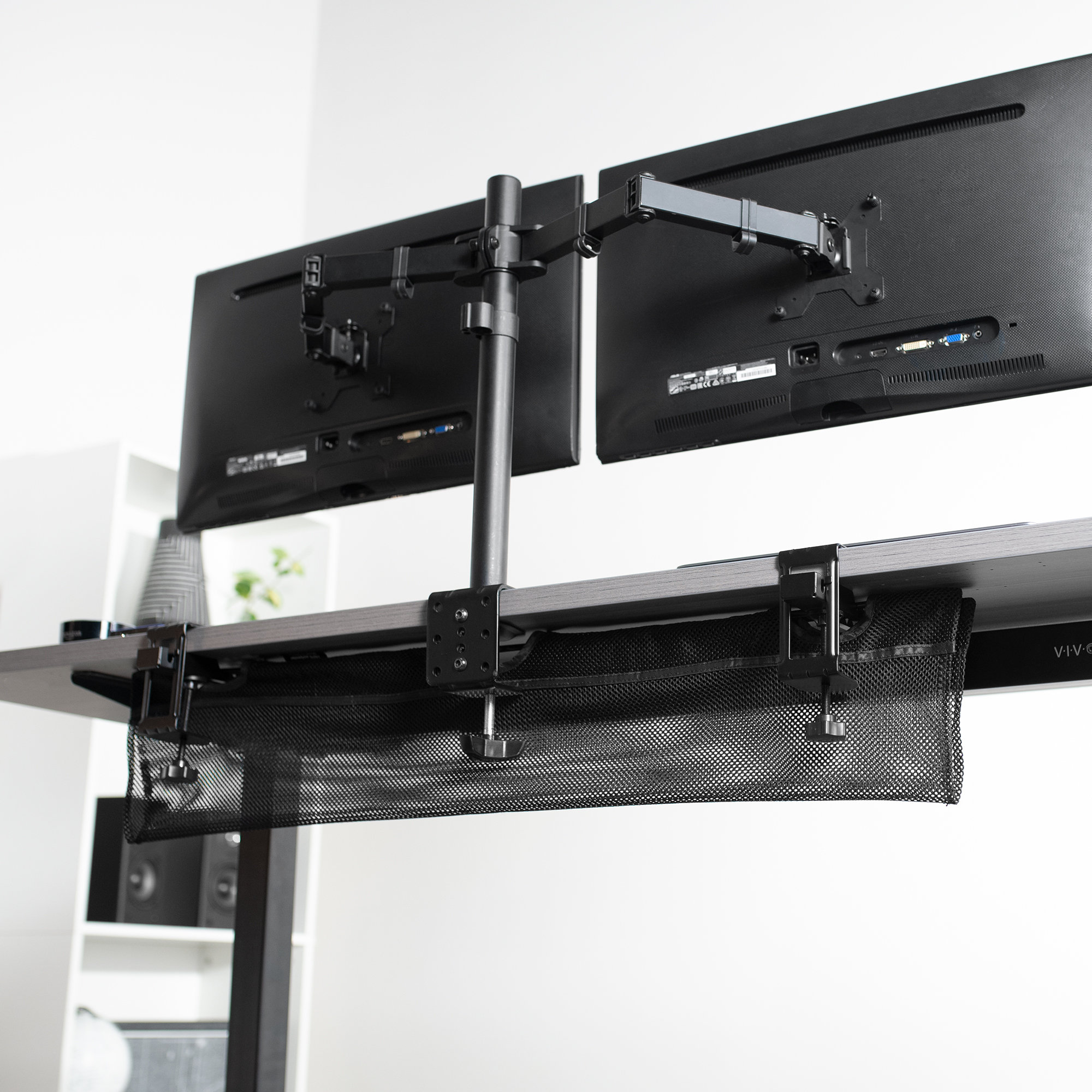 VIVO Black 36" Clamp-on Under Desk Cable Net, Mesh Cable Management ...