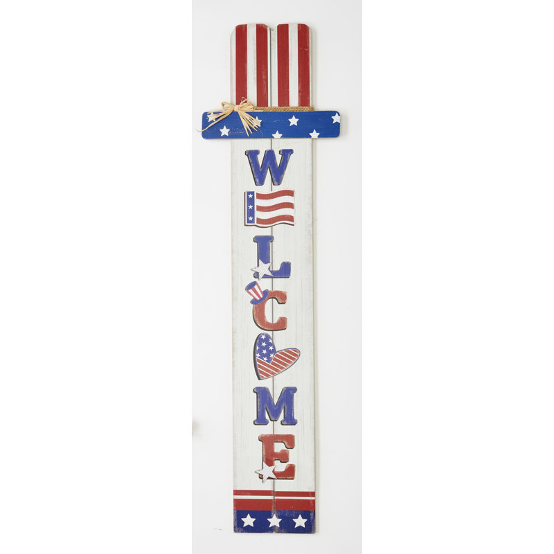 Trinx 51" Wood Patriotic July 4Th Welcome Porch Sign | Wayfair