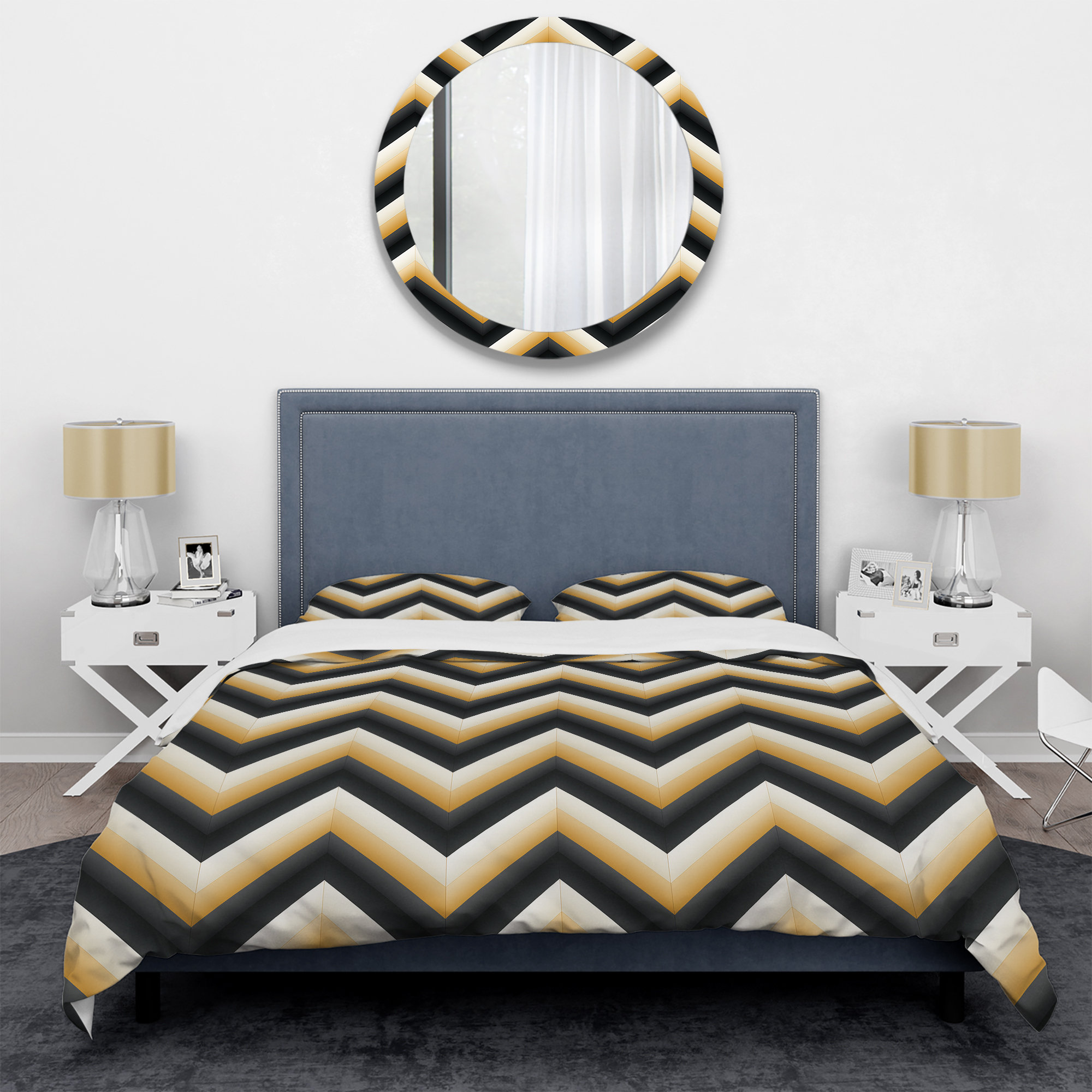 Design Art Black And Golden Yellow Geometric Chevron Black/Yellow ...