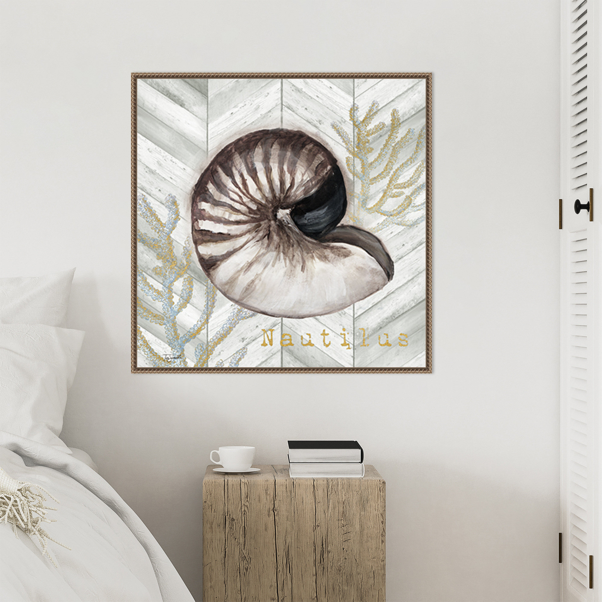 Beachcrest Home Gray Gold Chevron Nautilus Shell by Tre Sorelle Studios ...