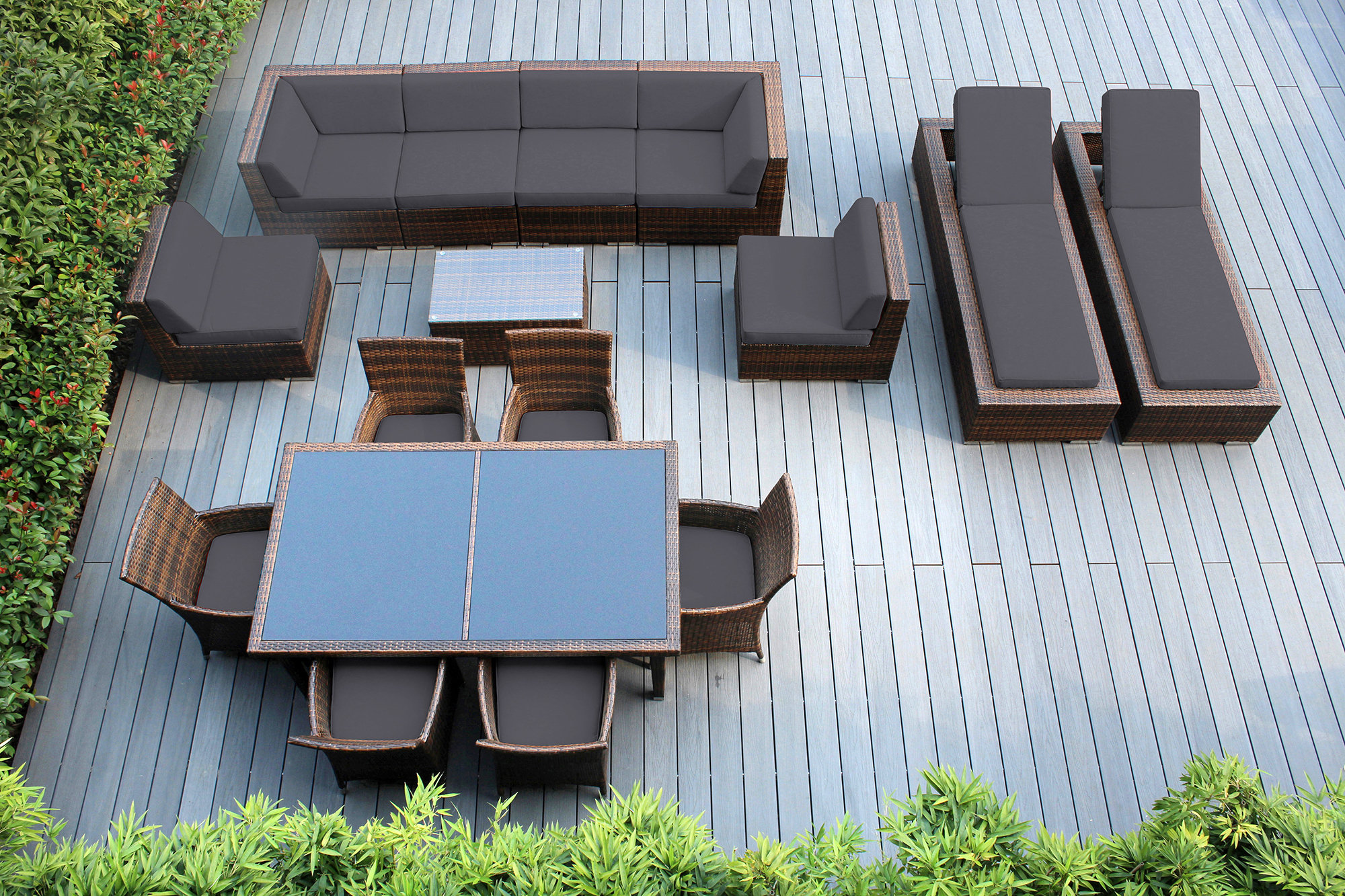 Ohana Depot 13 Piece Rattan Sunbrella Complete Patio Set with Cushions ...