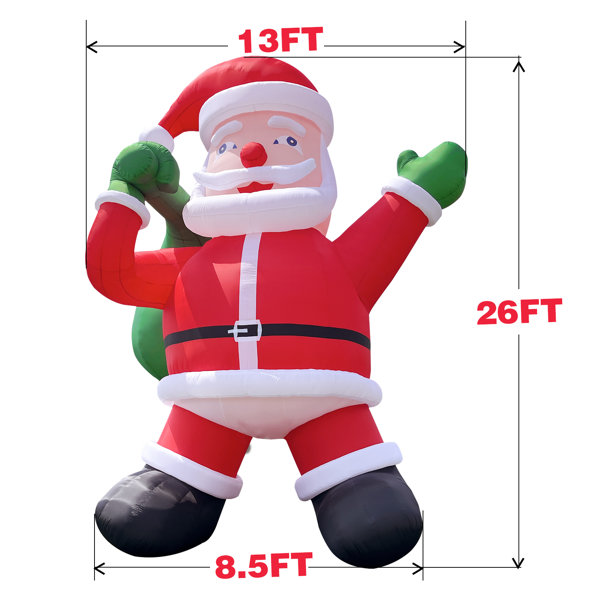 Connsann 26ft Giant Inflatable Santa Claus With Blower Holding Gift Bag ...