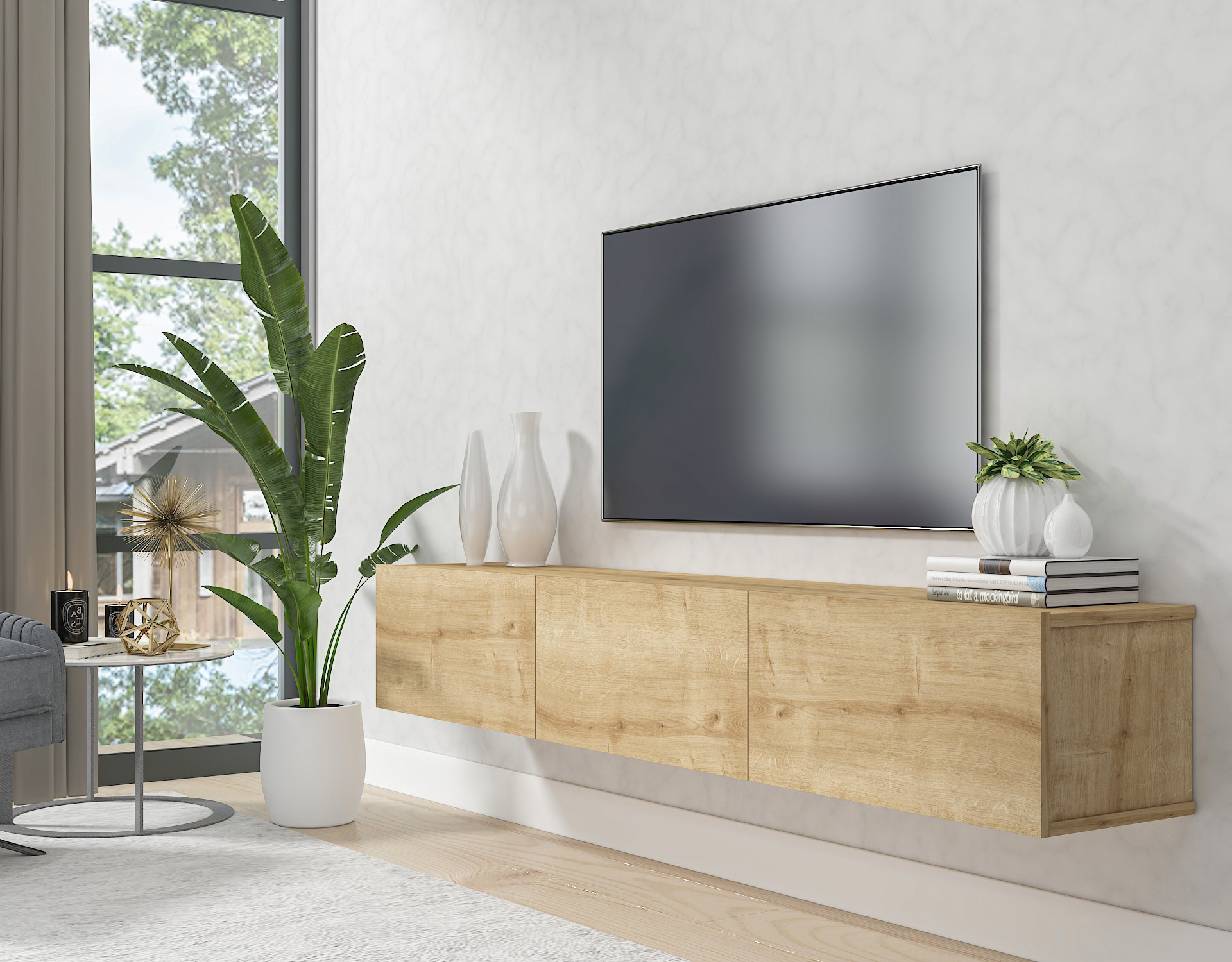 Wrought Studio Ozge Floating TV Stand Up to 80" TV's Wall Mounted Media ...