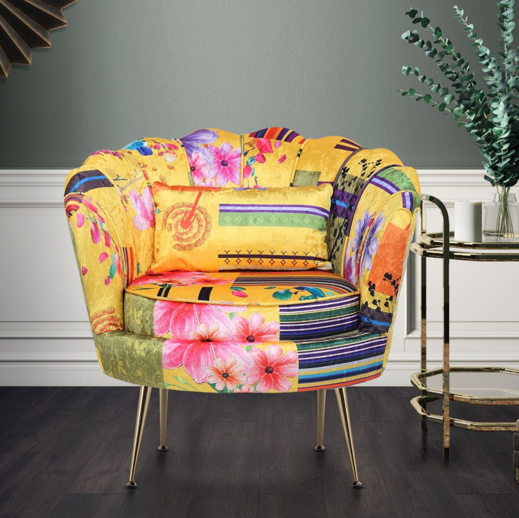 17 Stories Angelicamaria Scalloped Multicoloured Patchwork Tub Chair ...