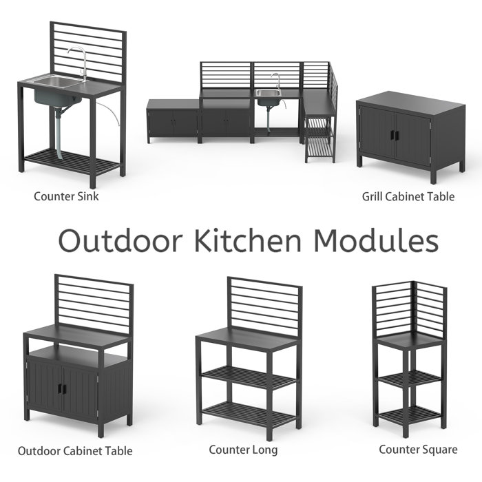 domi outdoor living Domi Louvered 130.7'' W 2 Modular Outdoor Kitchen ...