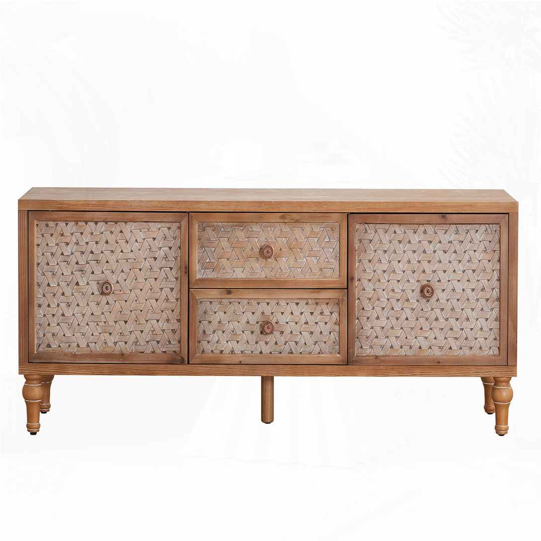 Dakota Fields Rattan TV Stand For Tvs, Wood TV Stand Mid Century ...