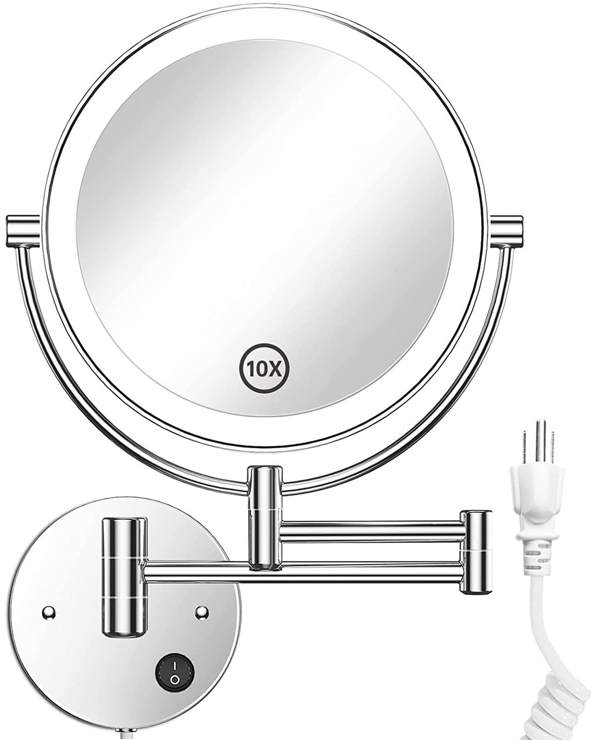 Symple Stuff Wall Mounted Lighted Magnifying Mirror, 1X/10X Double ...