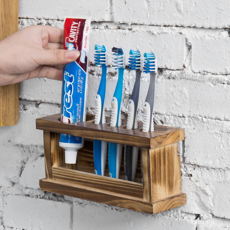 Gracie Oaks Bathroom Wall Wood Toothbrush Holder | Wayfair