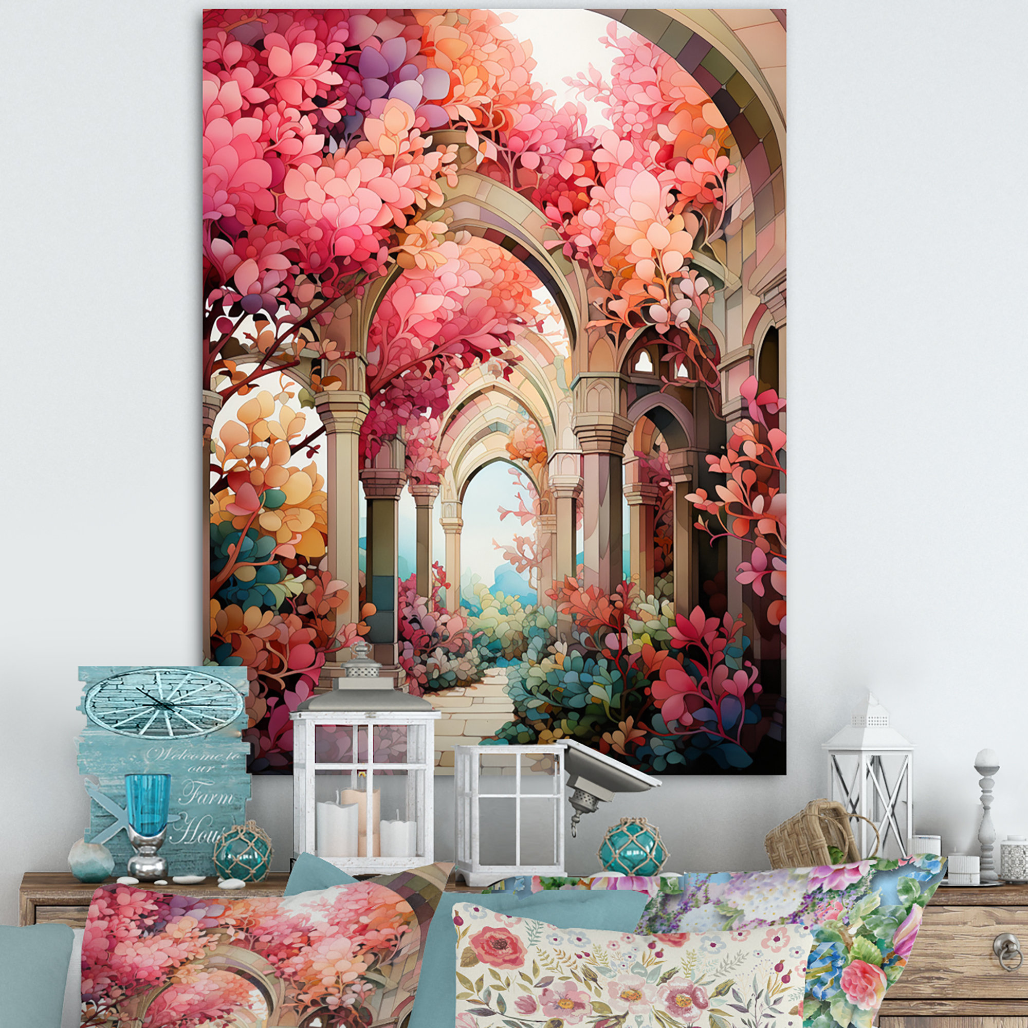 Red Barrel Studio® Swante Pink Bridge Whimsical Arches - Bridges Wall ...