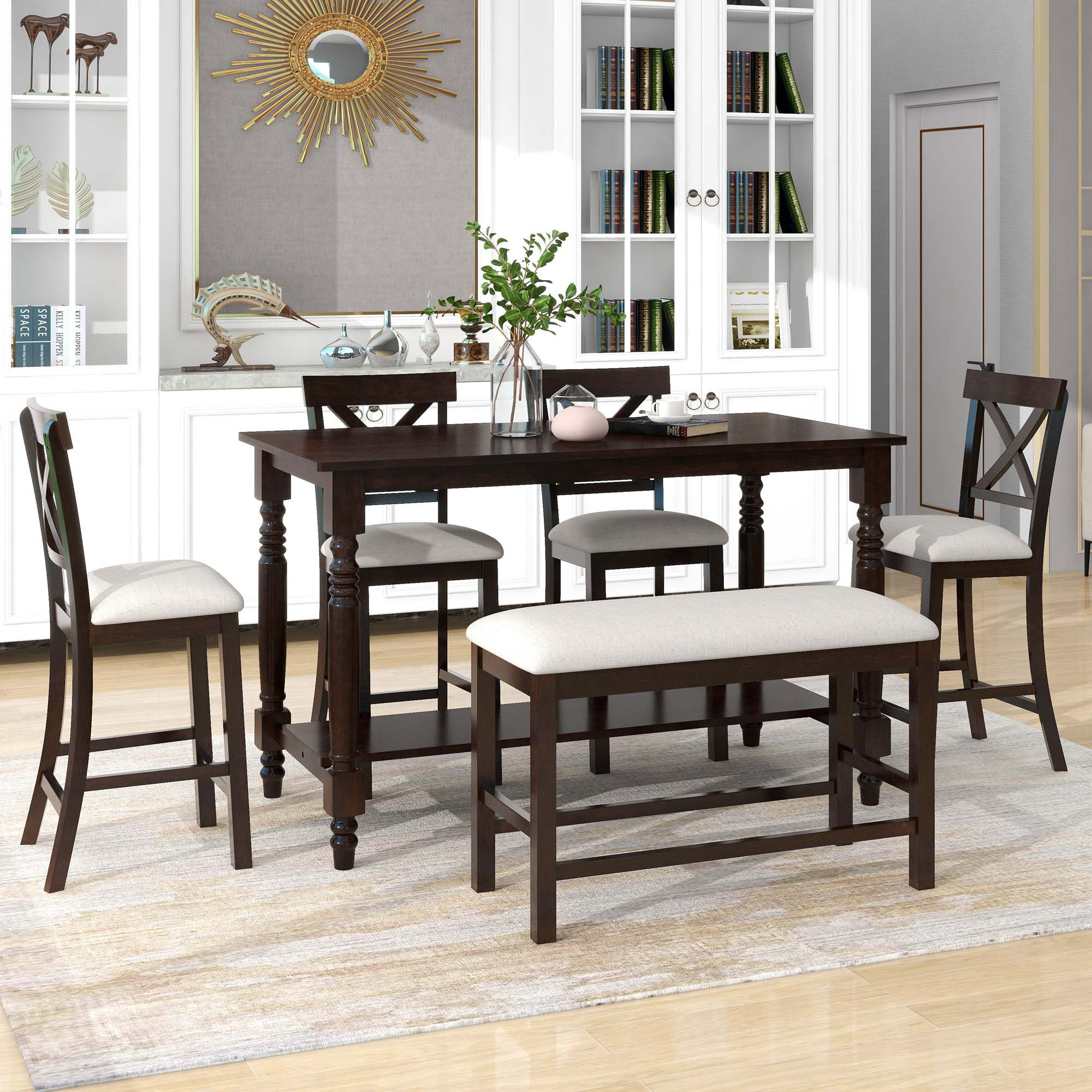 August Grove 6-Piece Counter Height Dining Table Set Table With Shelf 4 ...