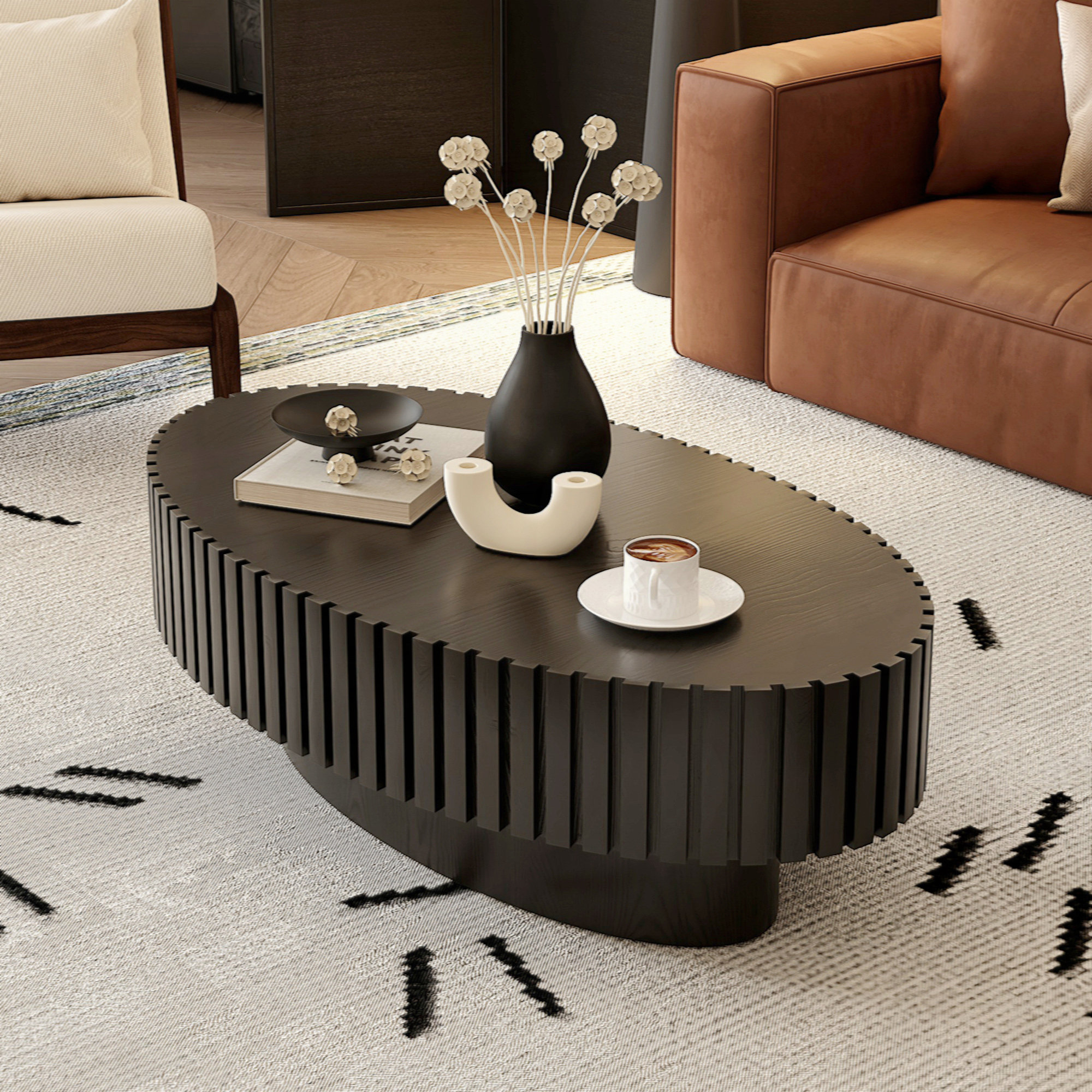 Latitude Run® Oval Coffee Table Handcrafted Relief Sturdy Pedestal ...