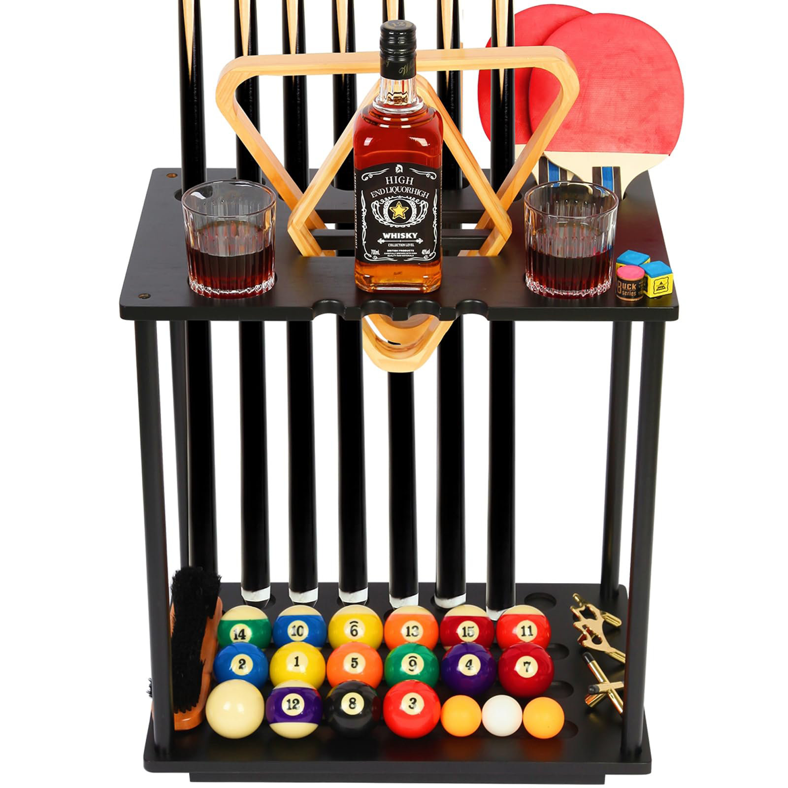 Crestone Pool Cue Rack Floor Stand, Pool Stick Holder Holds 9 Cue, 100% ...