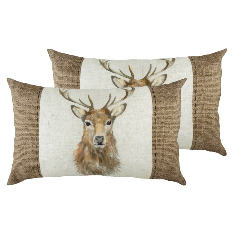 Evans Lichfield Hessian Stag White Rectangular Throw Cushion With ...