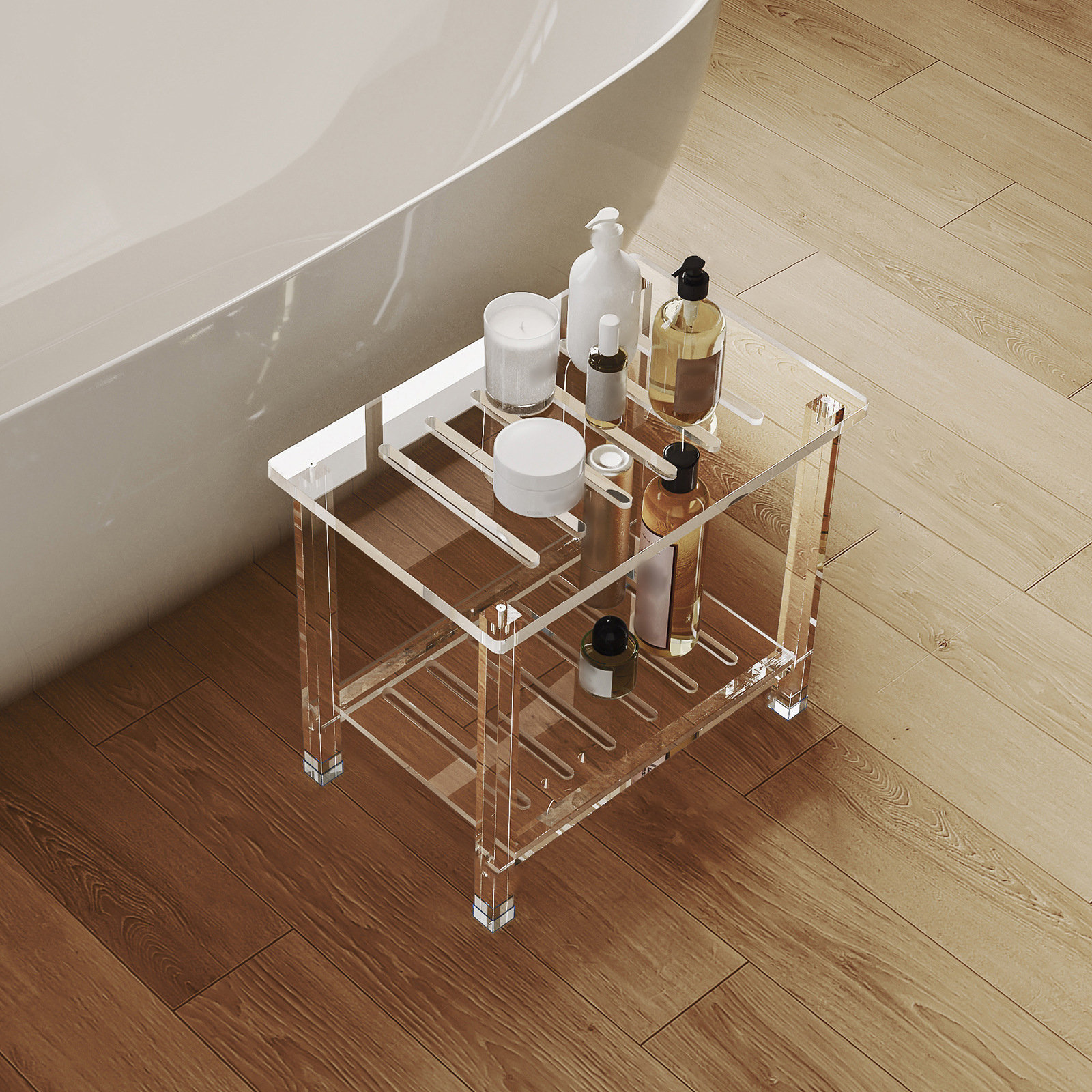Wrought Studio™ Cute Acrylic Clear Transparent Bathroom Shower Stool ...