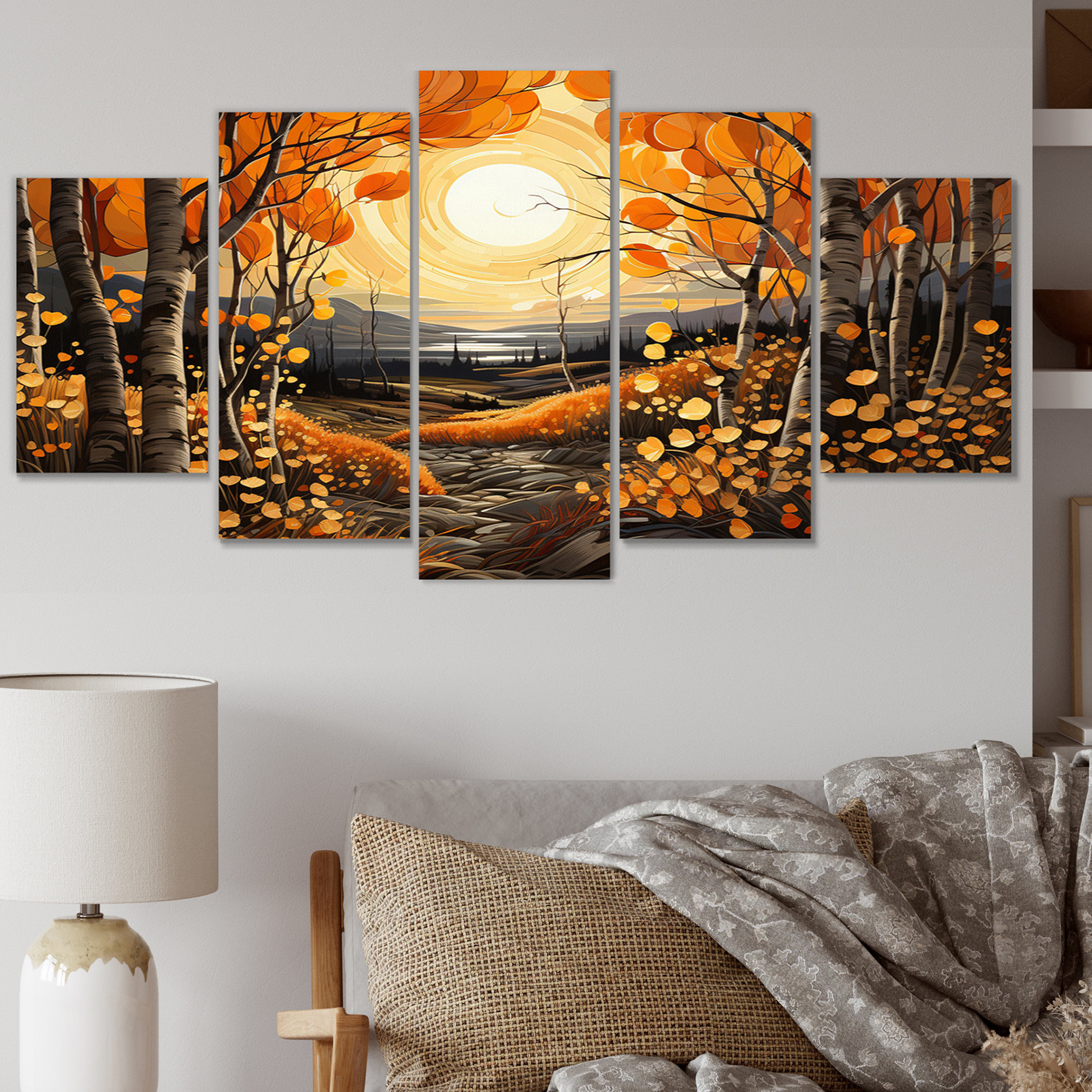 Millwood Pines Birch Woods Gilded Pathway VI On Canvas 5 Pieces Print ...