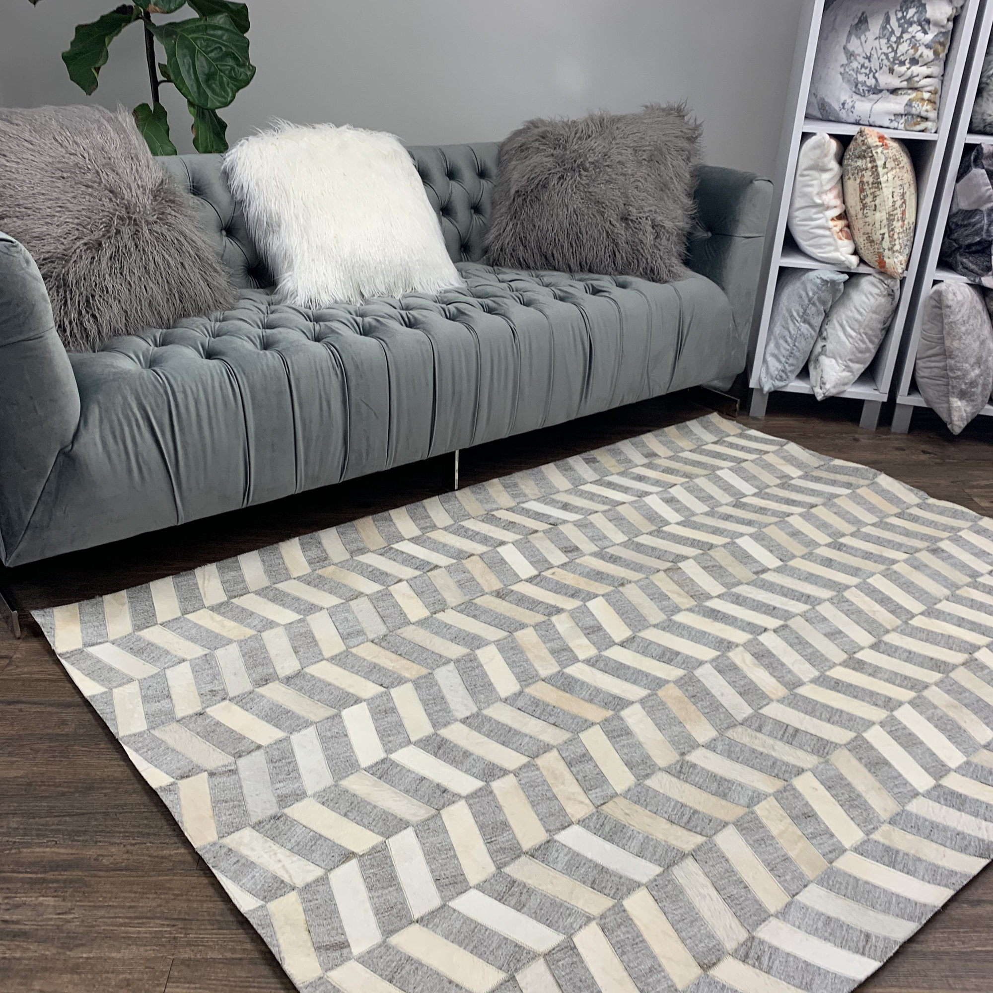 Corrigan Studio® Real Leather Patchwork Cowhide Viscose Chevron Area ...
