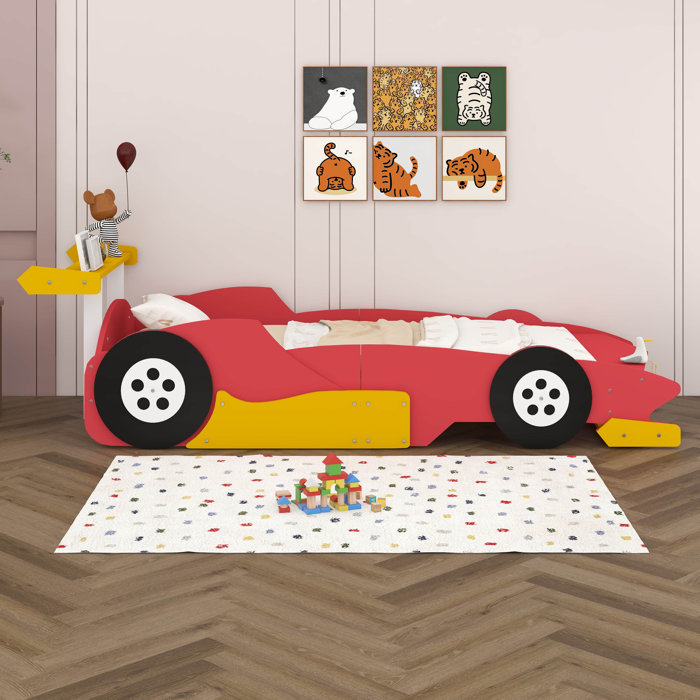 Youzi Unfinished Race Car-Shaped Platform Bed with Wheels | Wayfair