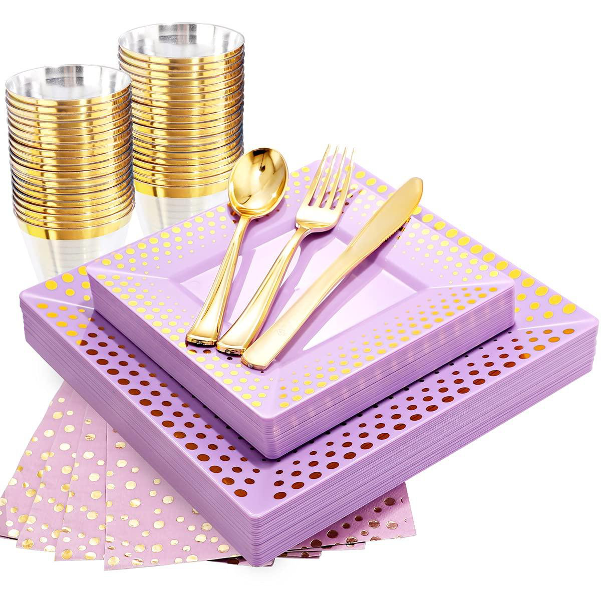 COEN 175-piece set lavender square plastic plates | Wayfair