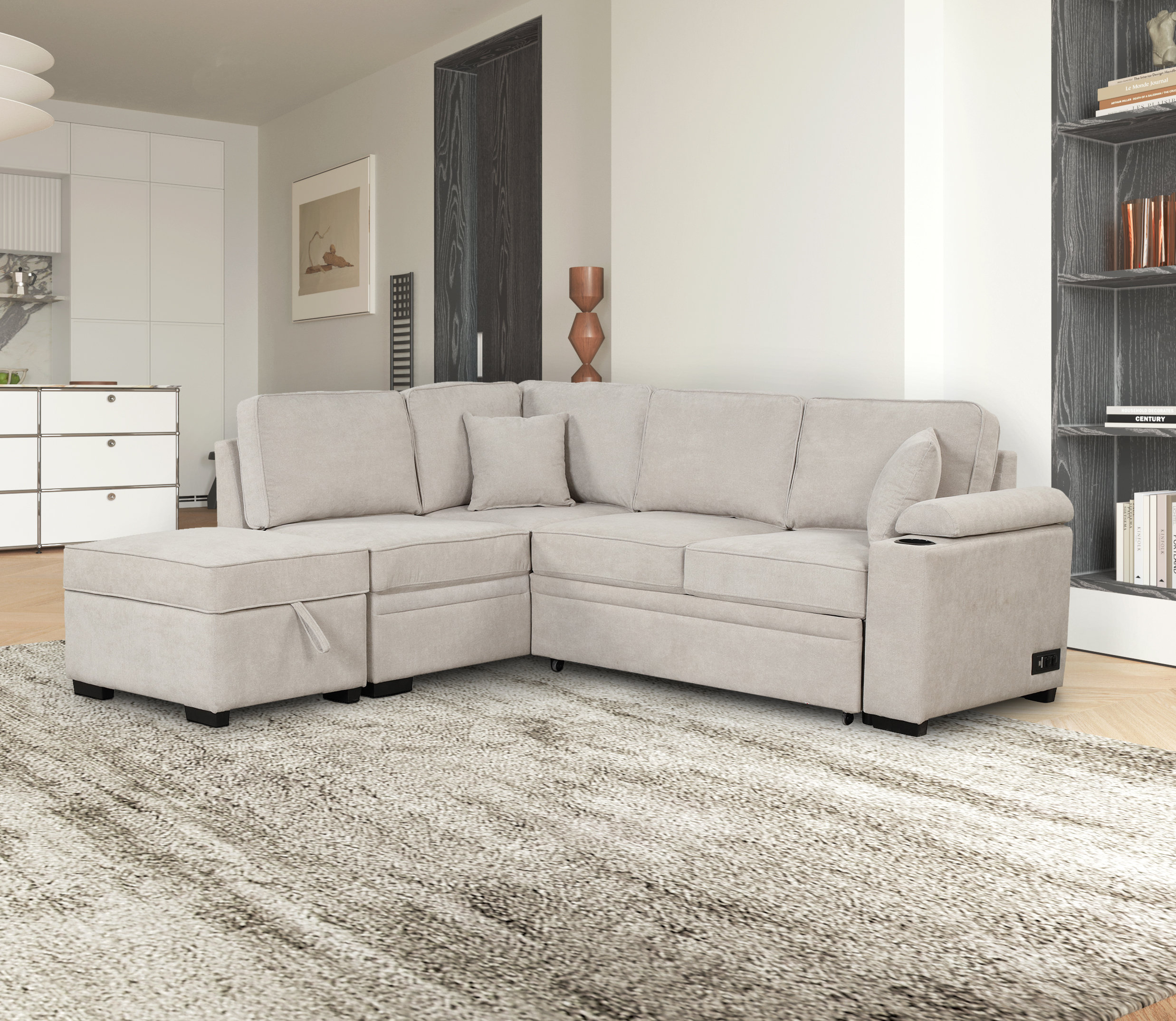 Mercer41 Shanet 87.4'' Velvet Square Arm Sofa Bed | Wayfair