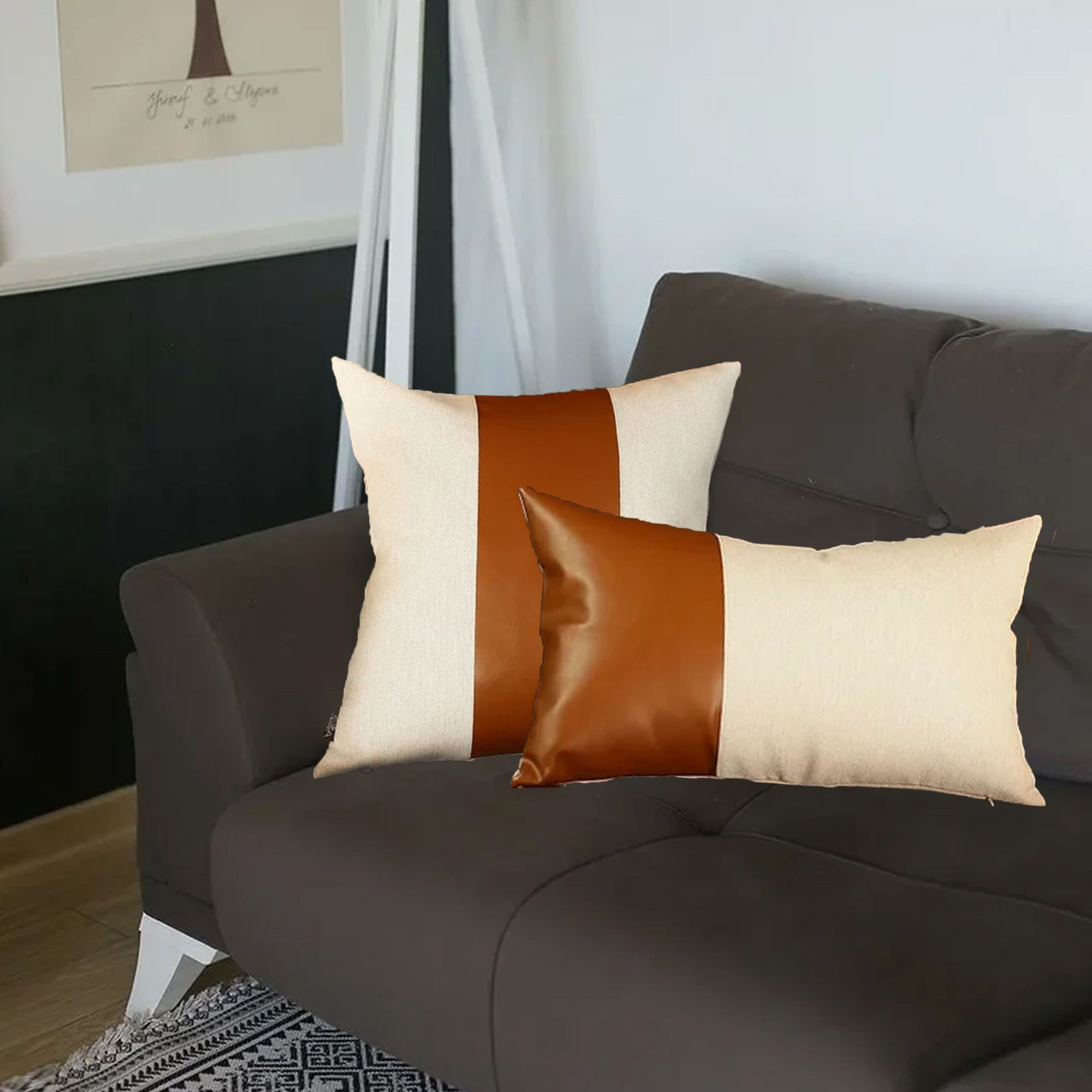 ZeaZu Set Of 2 Brown And White Modern Throw Pillows - Wayfair Canada