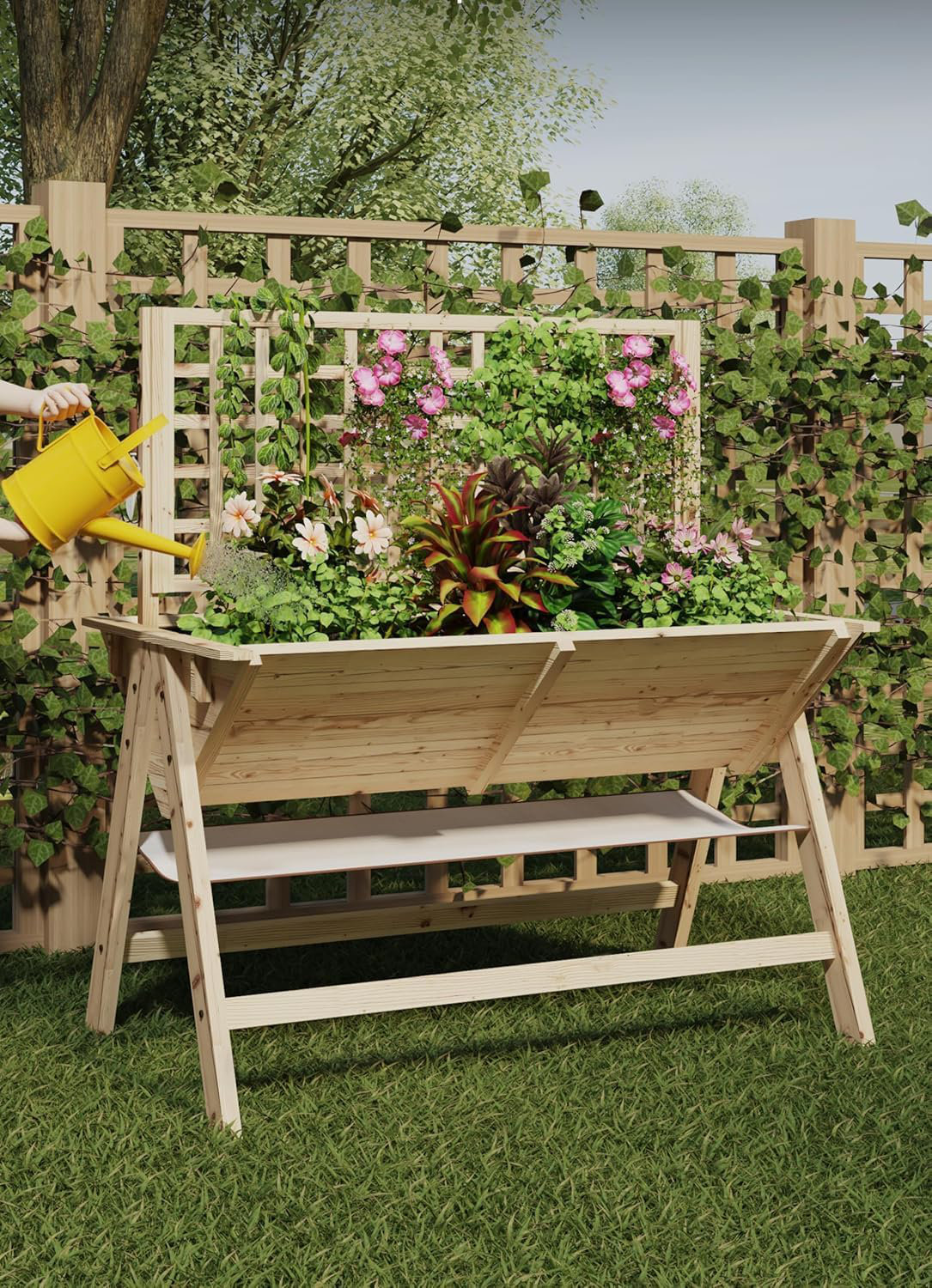 Arlmont & Co. 2-in-1 Elevated Wooden Raised Garden Bed with Legs and ...