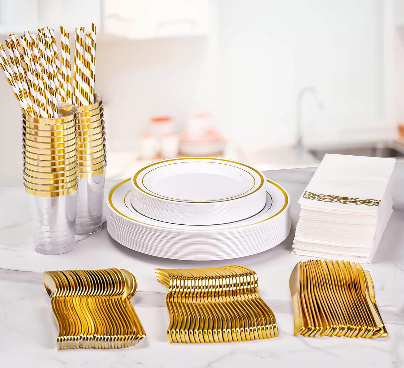 SAPESHA Rose Gold Dinnerware Set for 25 Guests - Rose Gold Rimmed Heavy ...