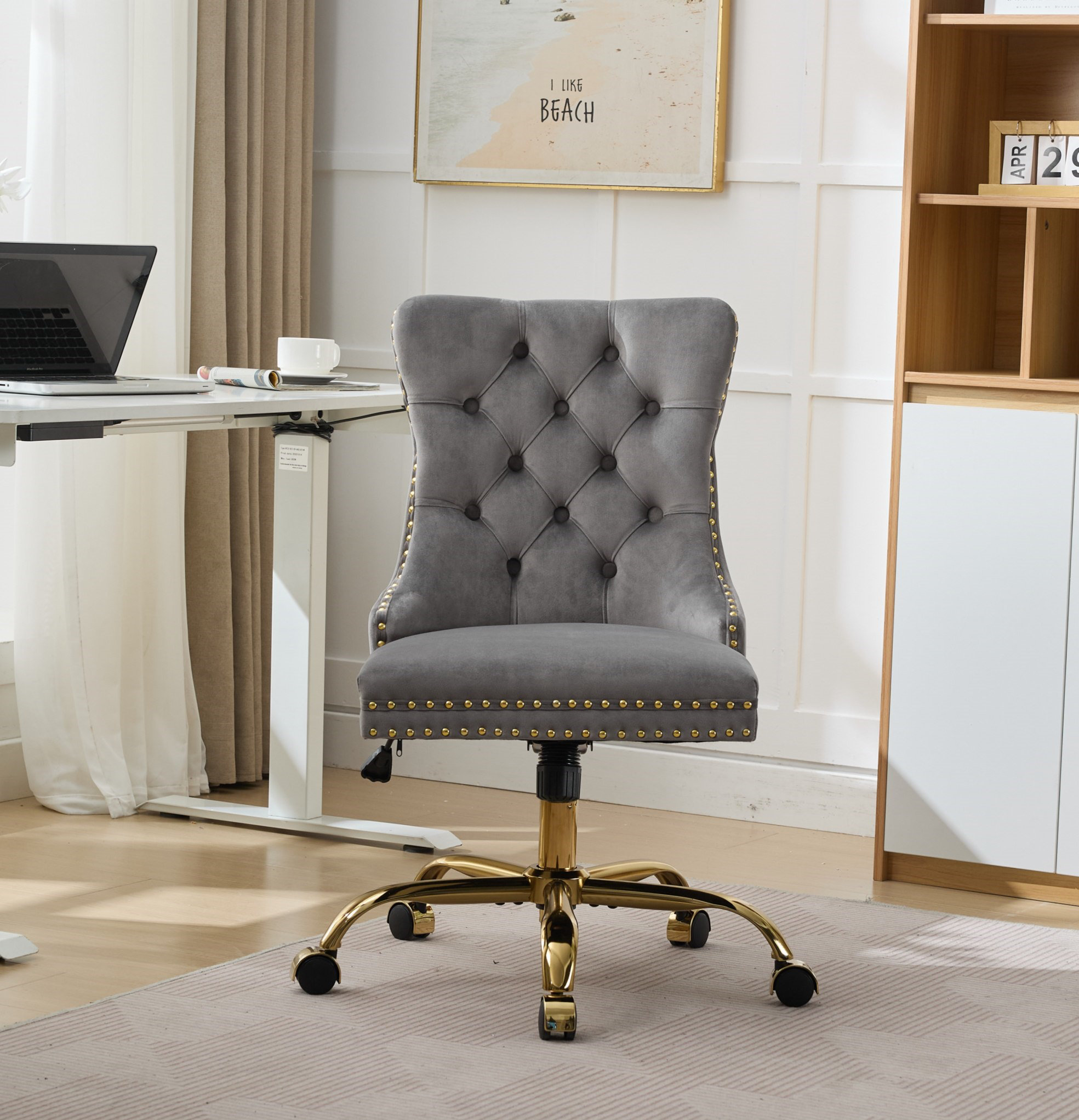 Mercer41 A&A Furniture Office Chair,Modern Velvet Upholstered Tufted Button Home Office Chair ...