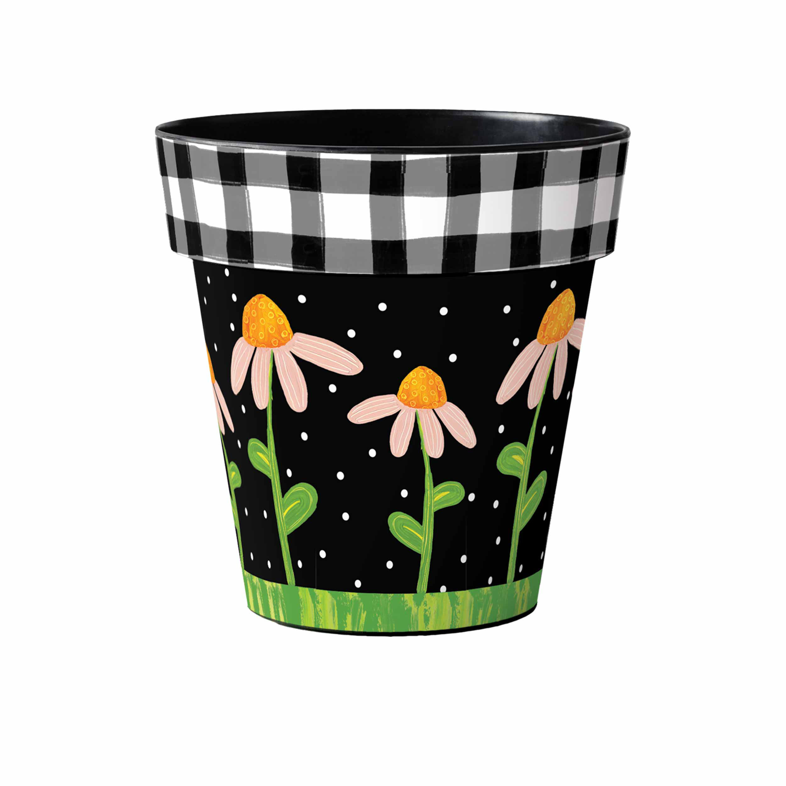 Studio M Coneflowers and Checks Plastic Pot Planter | Wayfair